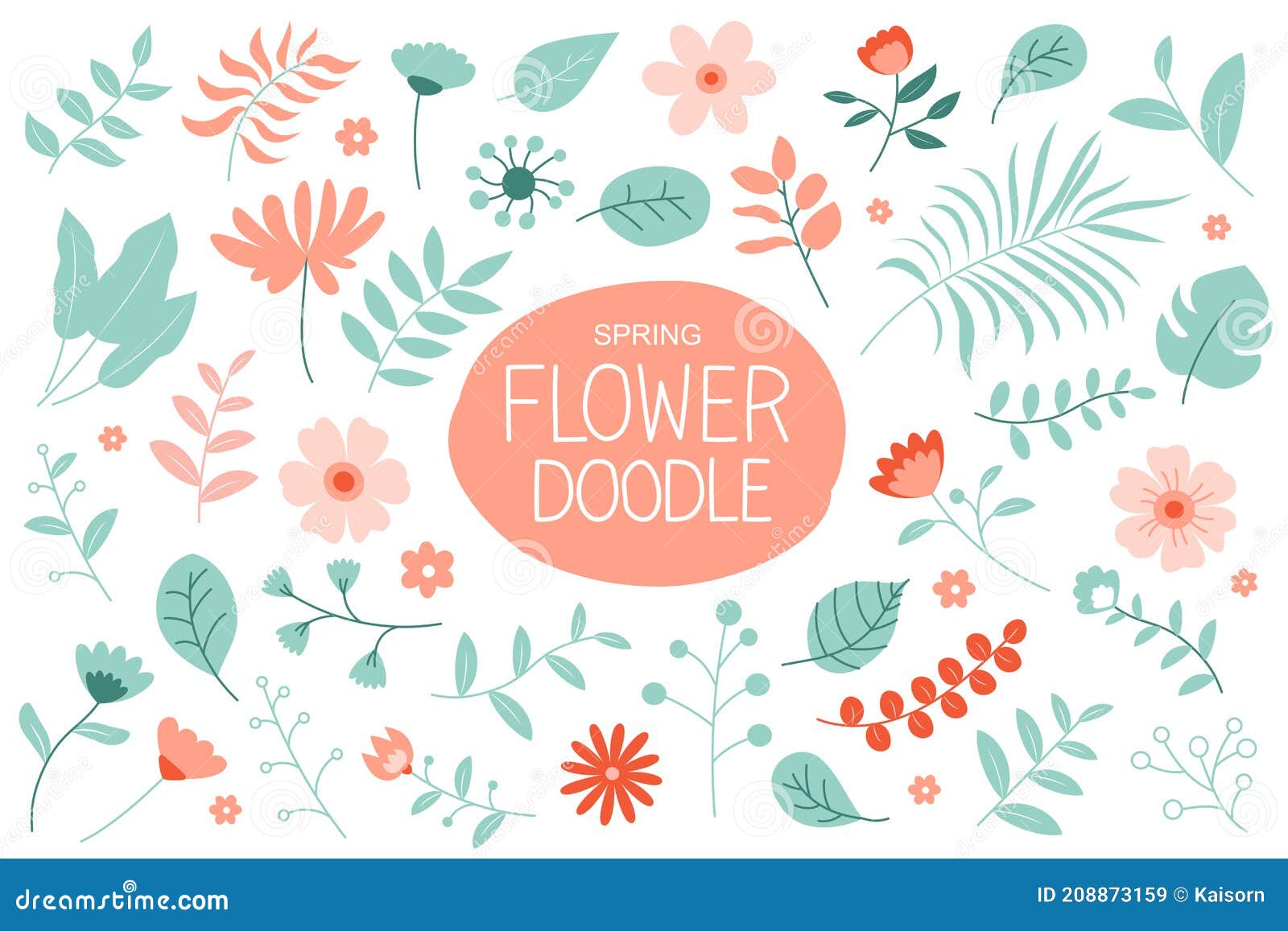 Spring Flowers Set with Pastel Color. Floral and Leaves Elements ...