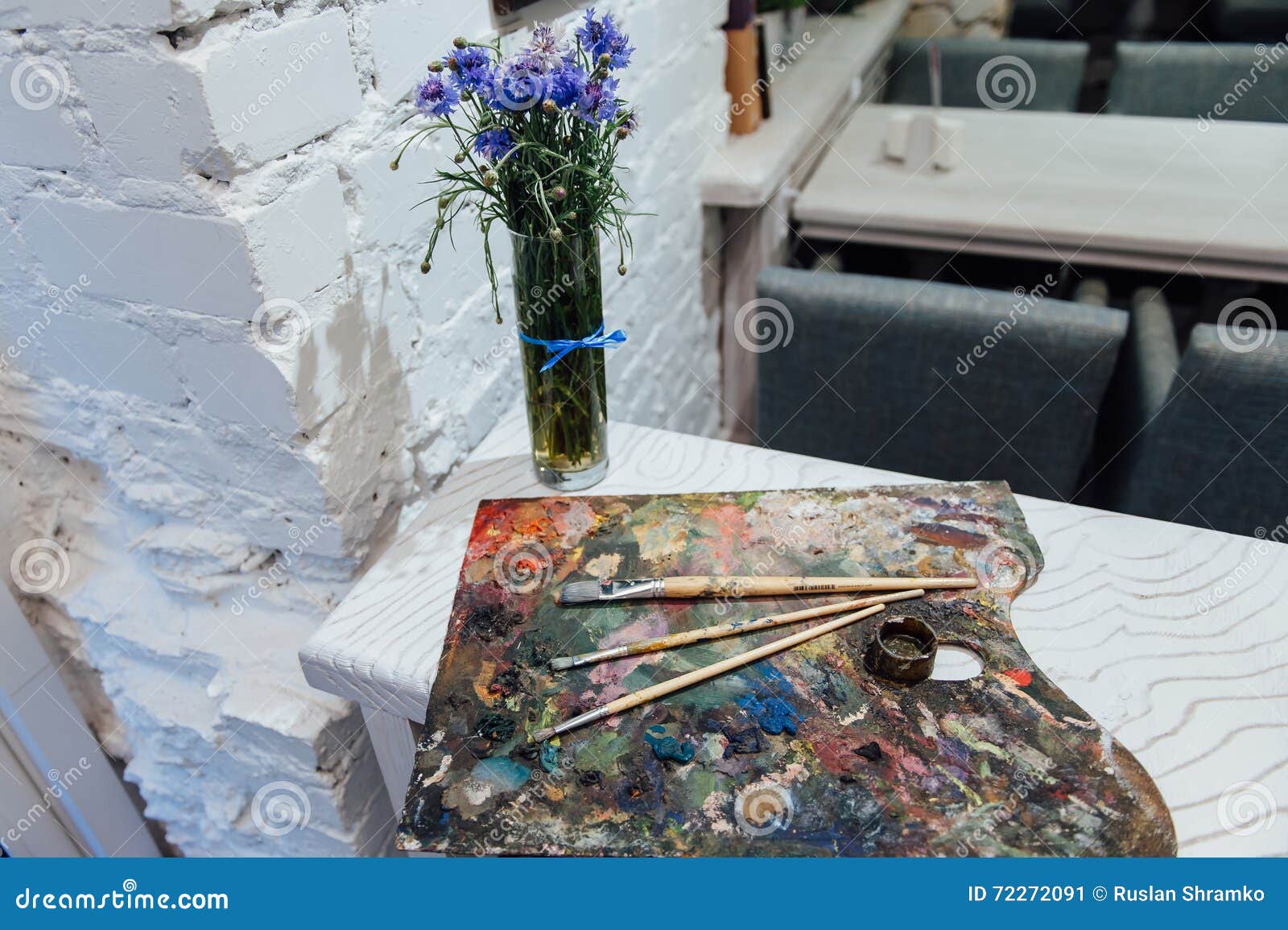 Spring Flowers Set. on White Brick Background Stock Image - Image of ...