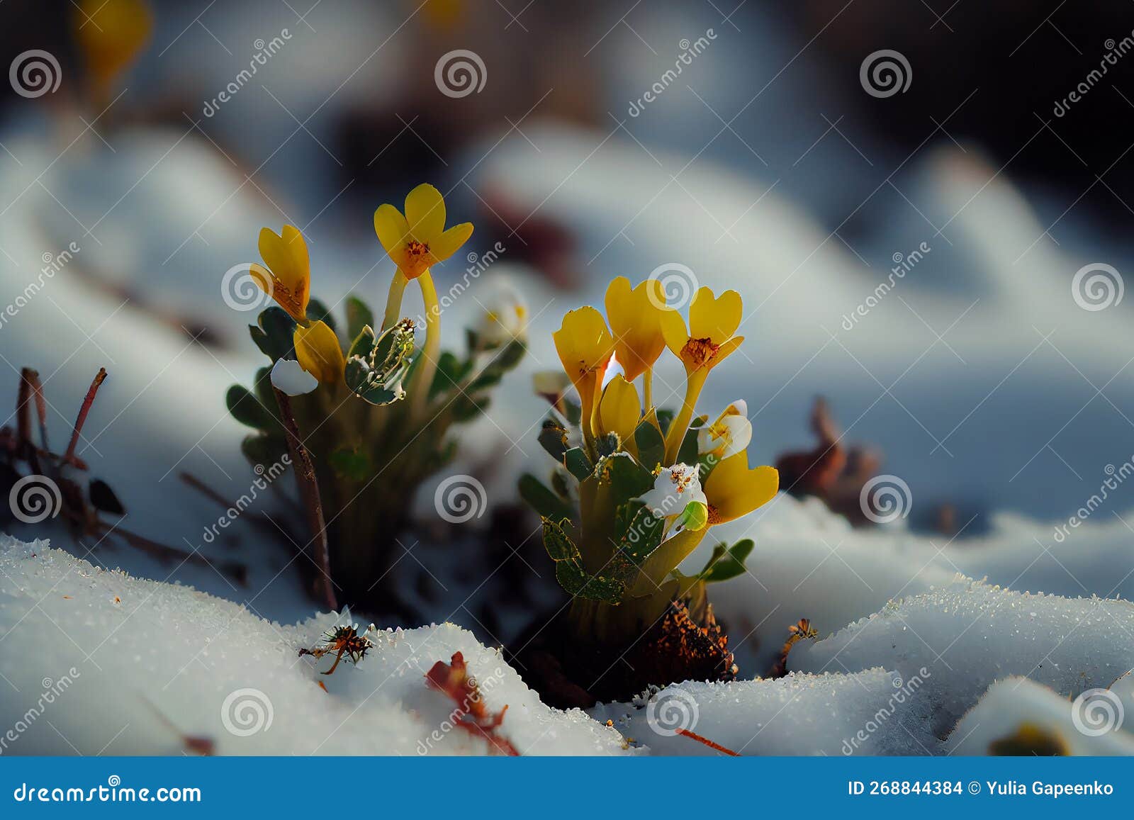 Spring Flowers in Snow. Illustration Generative AI Stock Illustration ...