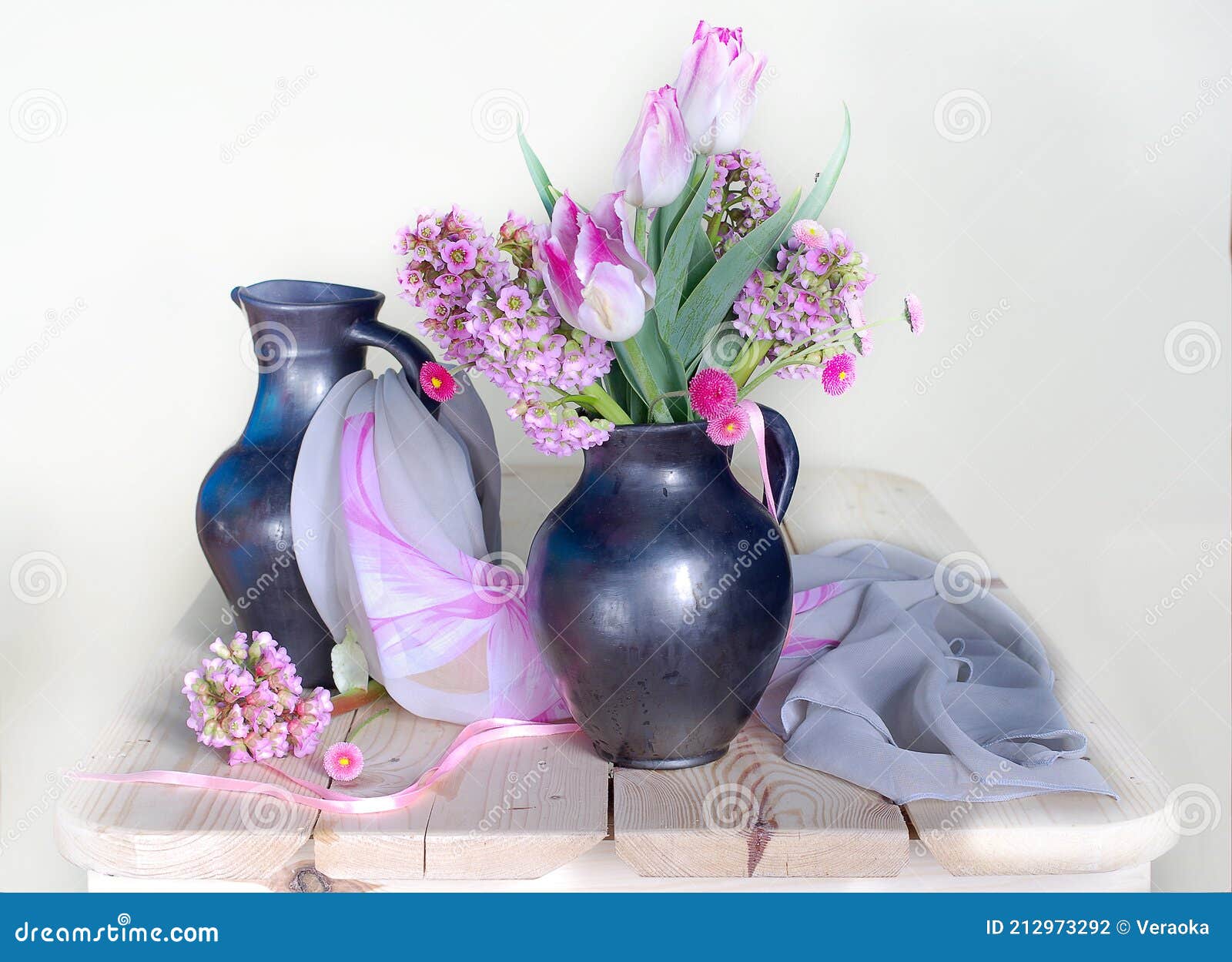 Still Life of Different Spring Flowers in a Vase Stock Photo - Image of ...