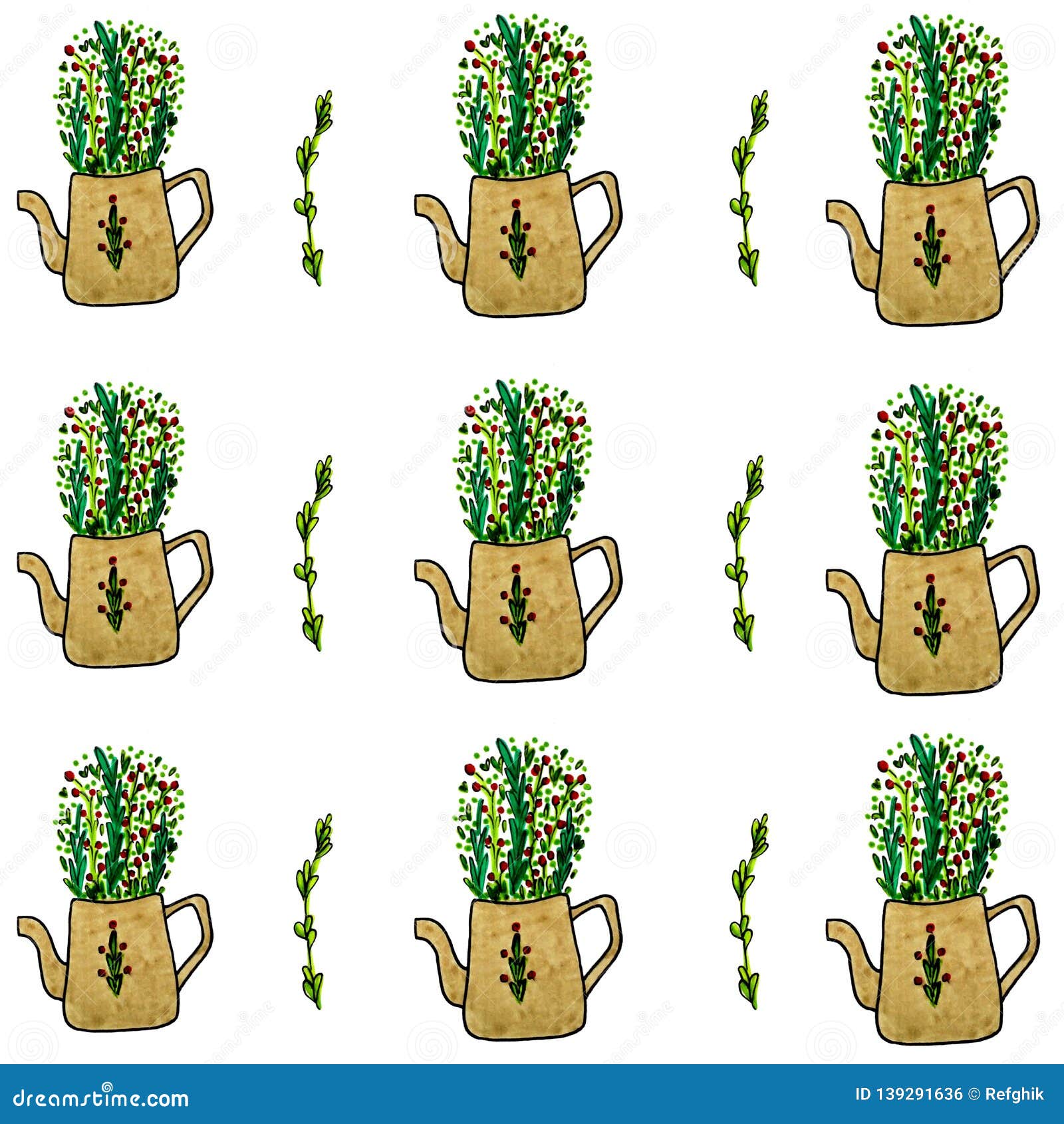 Spring Flowers in Teapot Pattern Stock Illustration - Illustration of ...