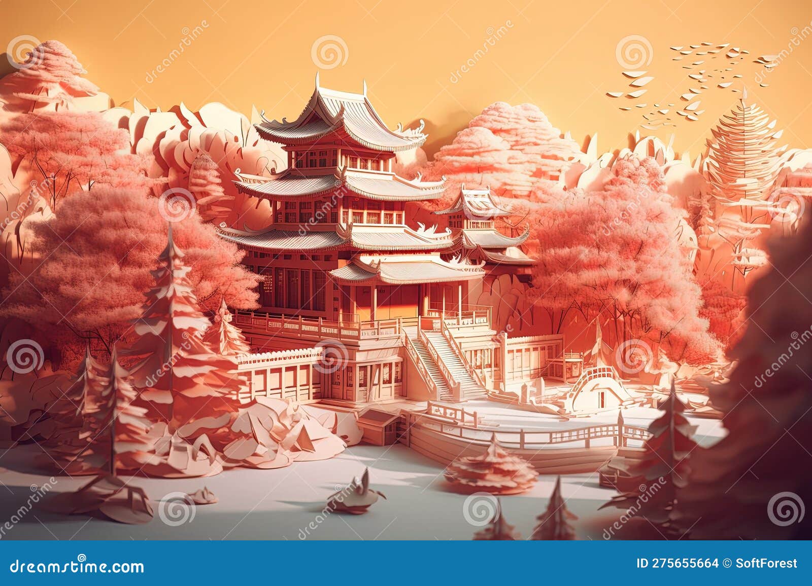 Spring Forbidden City, Multi - Dimensional Paper Kirigami Craft City ... Spring Forbidden City, Multi - Dimensional Paper Kirigami Craft City ...