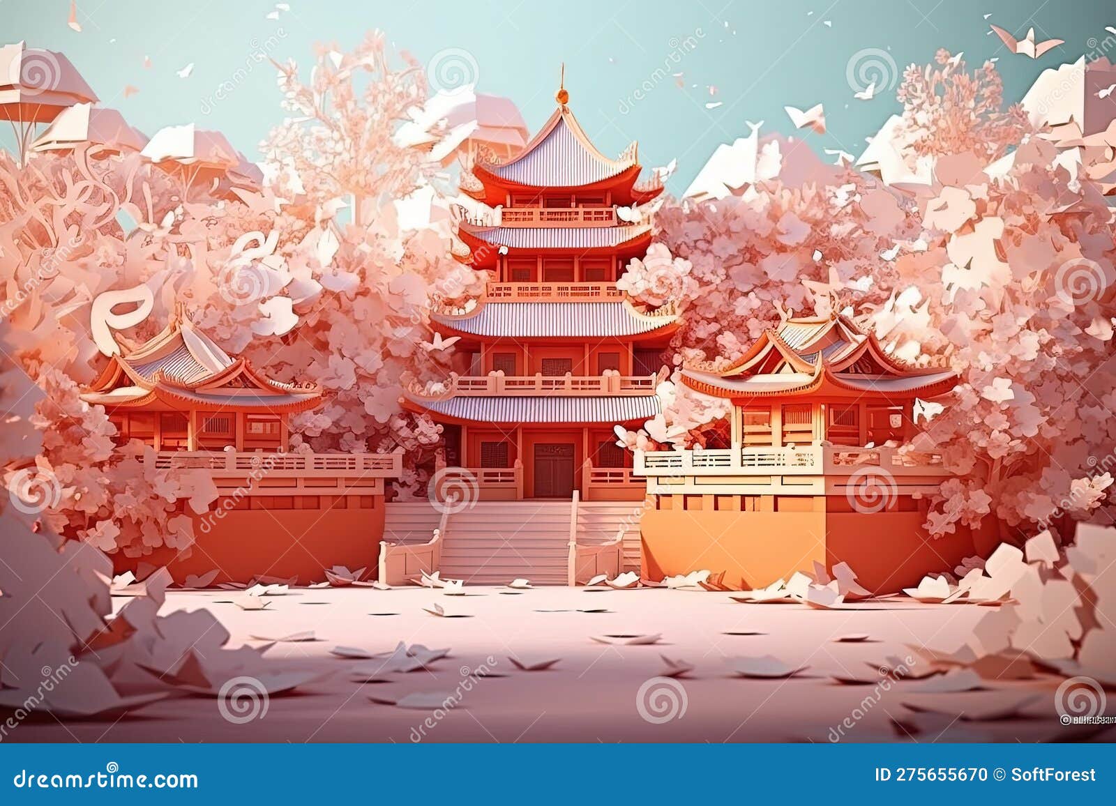 Spring Forbidden City, Multi - Dimensional Paper Kirigami Craft City ...