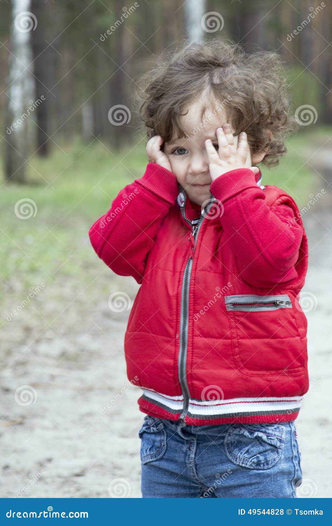 Spring in the Forest Distressed Little Girl. Stock Photo - Image of ...