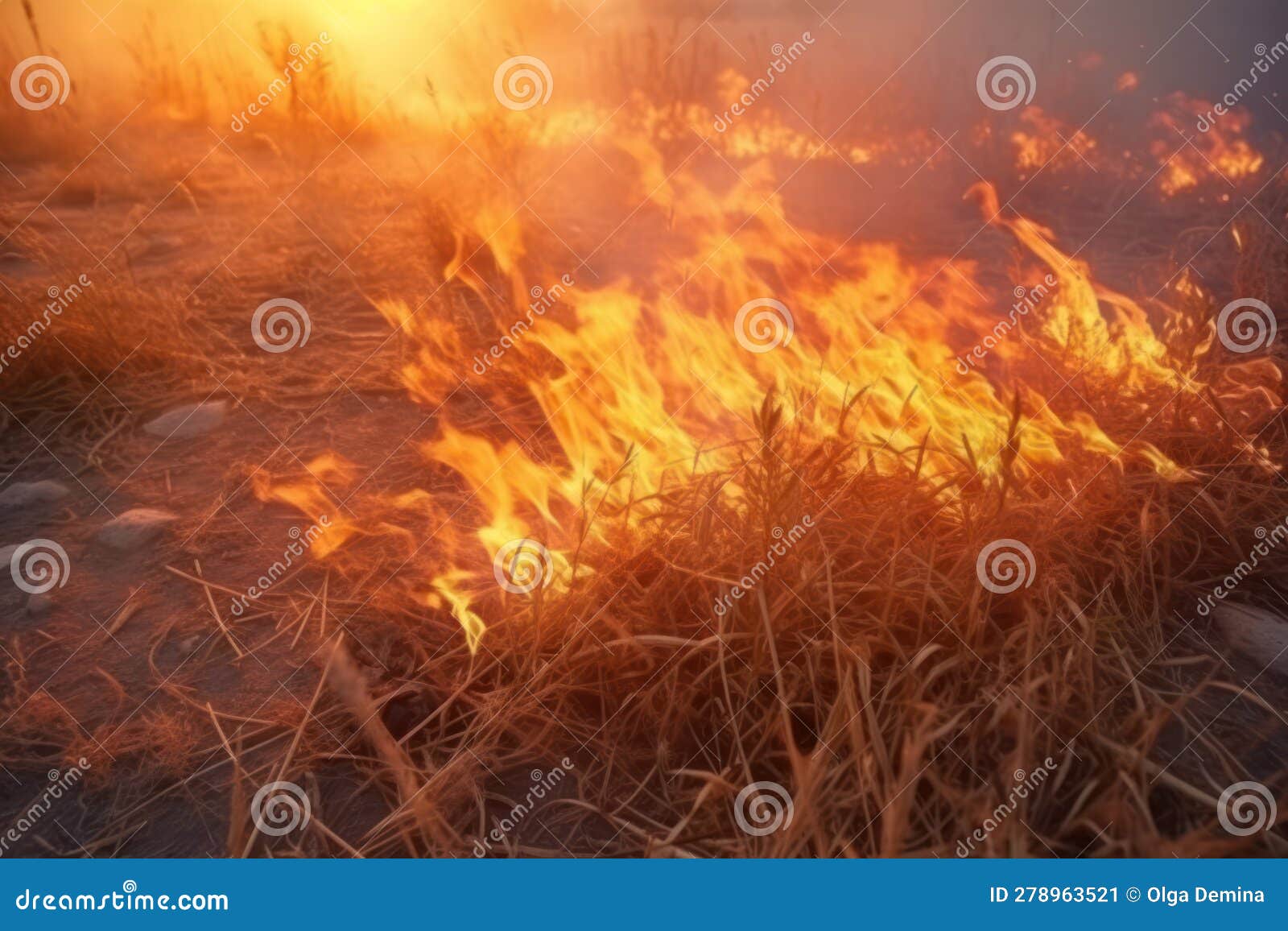 Spring Forest Fires, with Dry Grass in Fields Flames Raging. Ecological ...