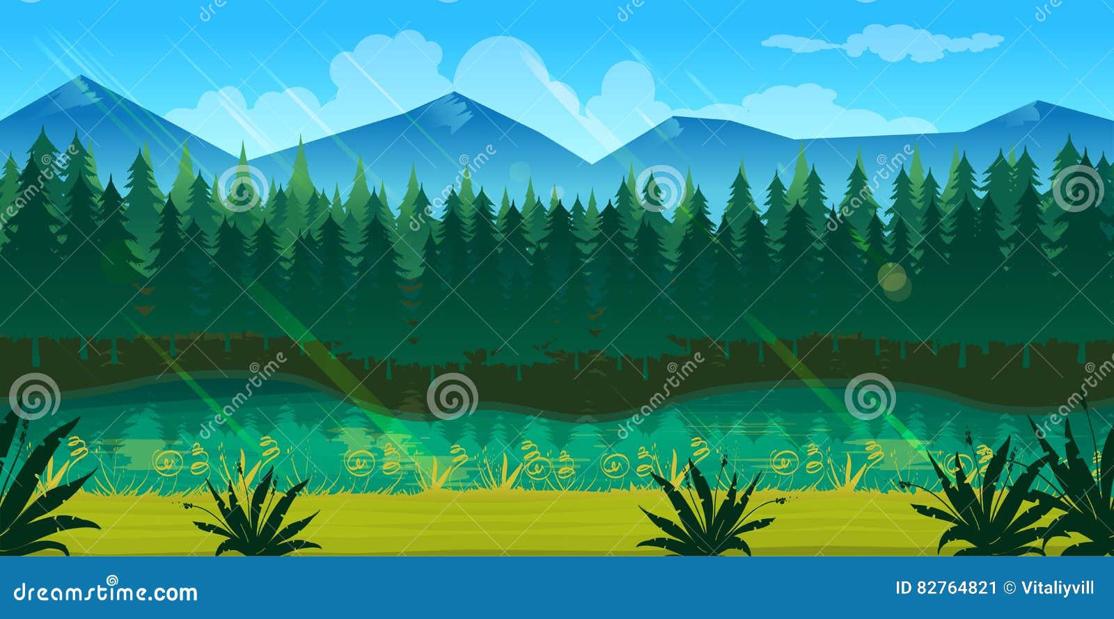 Spring forest landscape stock illustration. Illustration of cartoon ...