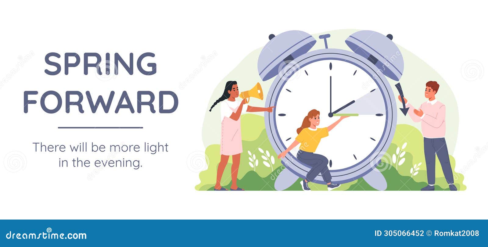 Spring Forward Banner. People Change Hands Of The Clock Forward An Hour ...