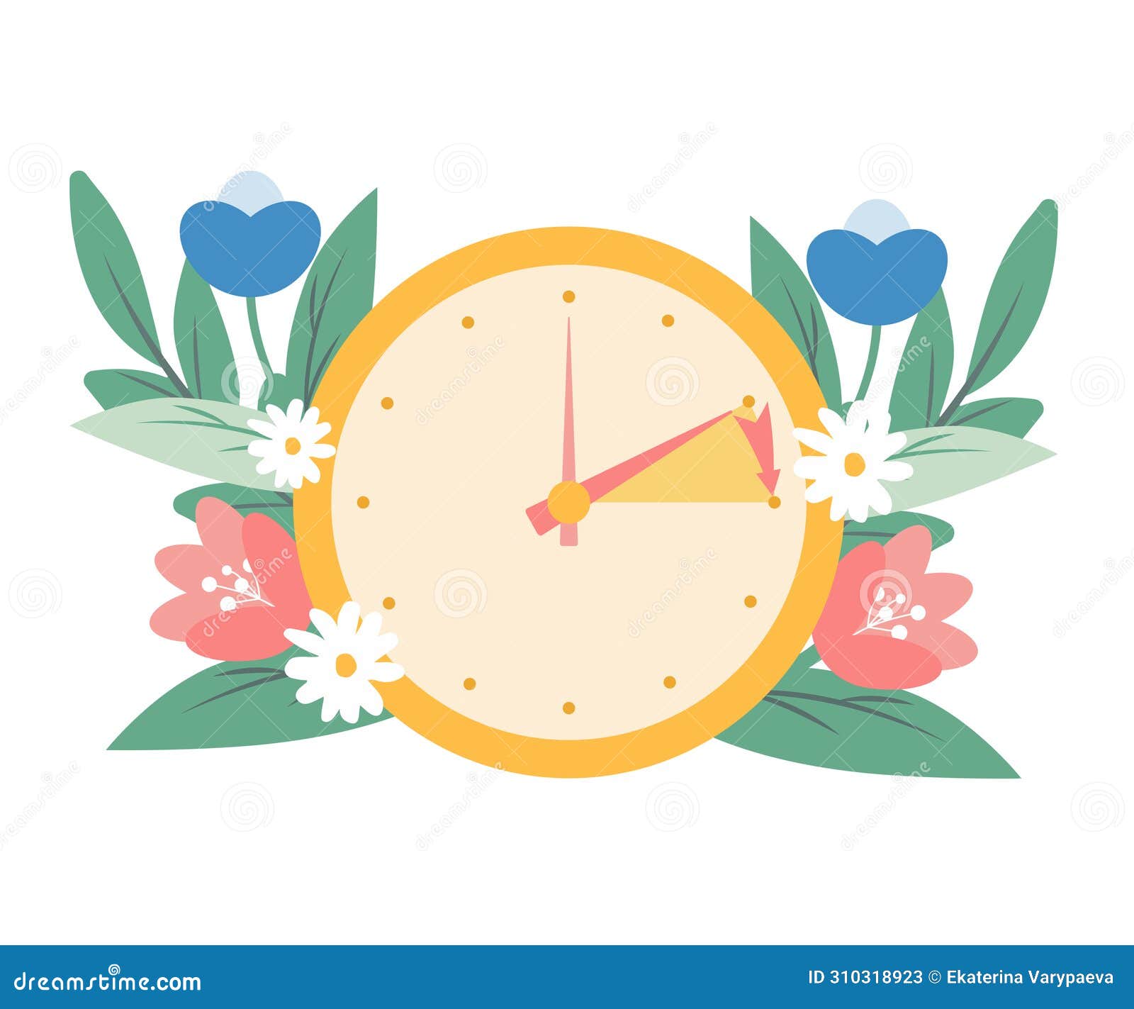 Spring Forward Concept in Flat Style, Change Clock Forward One Hour ...