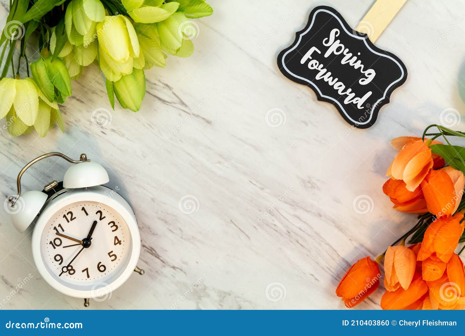 Spring Forward Daylight Saving Time Concept with Text on Marble Flat ...