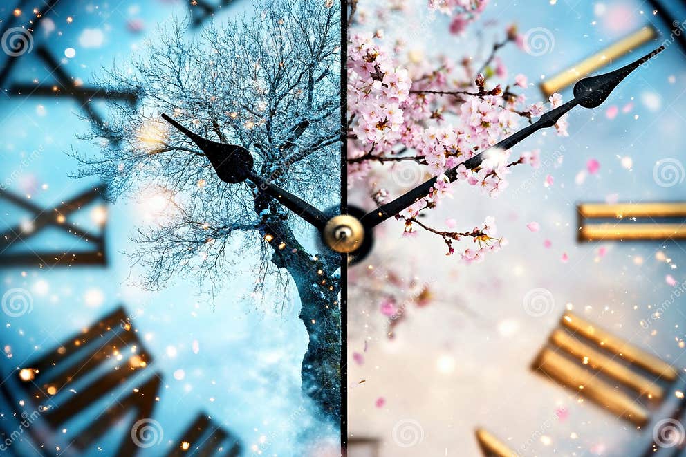 Spring Forward. Time Change in Spring. Daylight Saving Time. White ...