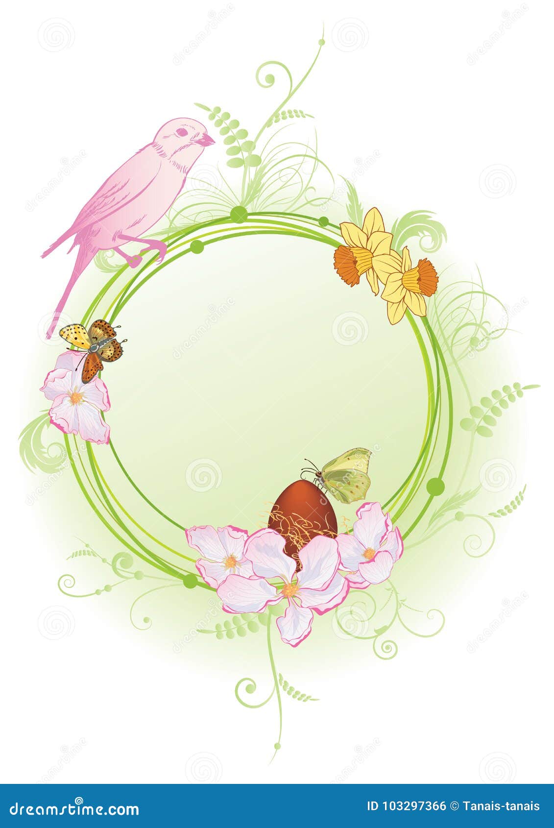 Spring Frame with Bird, Flowers and Butterflies Stock Vector ...