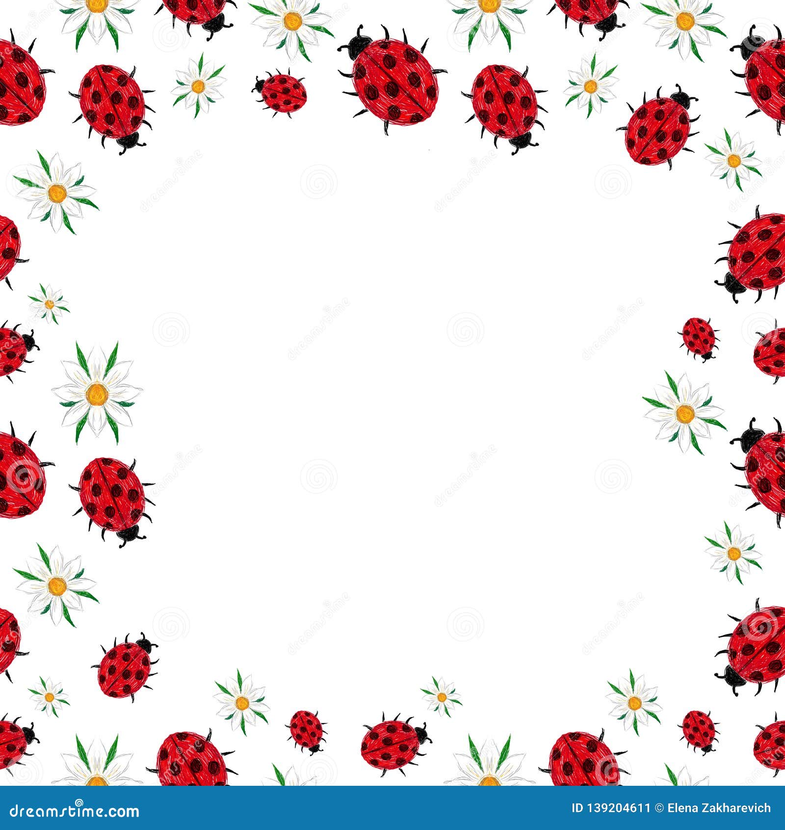 Spring Frame of Ladybugs and Daisies Stock Illustration - Illustration ...
