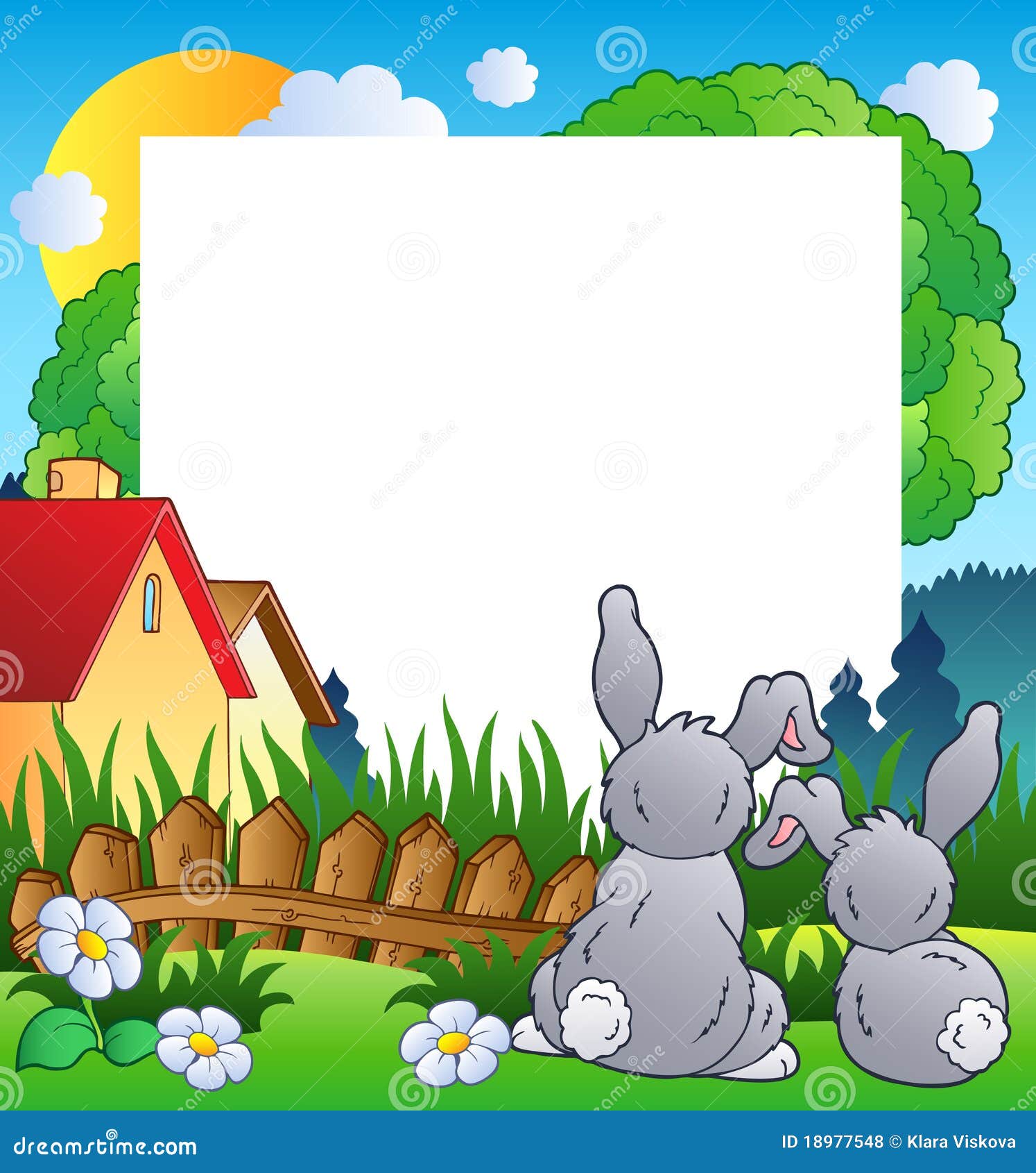 Spring Frame with Two Rabbits Stock Vector - Illustration of flower ...