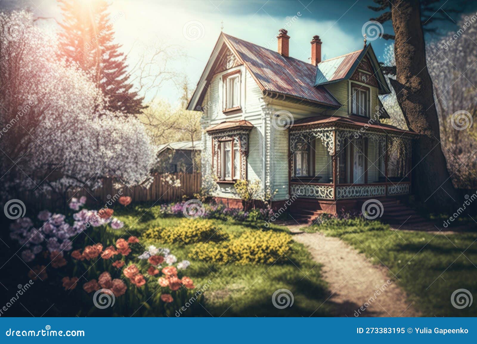 Spring Garden House. Illustration AI Generative Stock Illustration ...