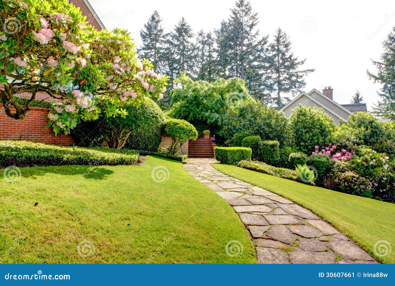 Spring Garden and Pathway Near Home. American Northwest Stock Image ...