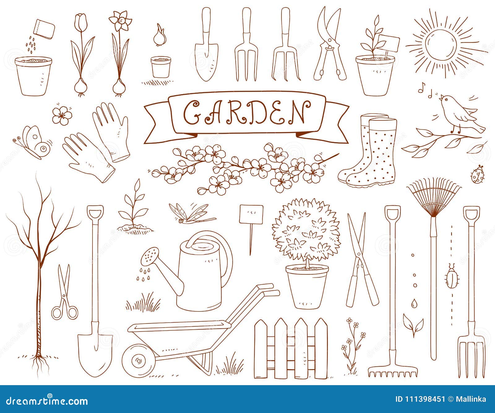Spring Garden and Set of Tools Stock Vector - Illustration of equipment ...