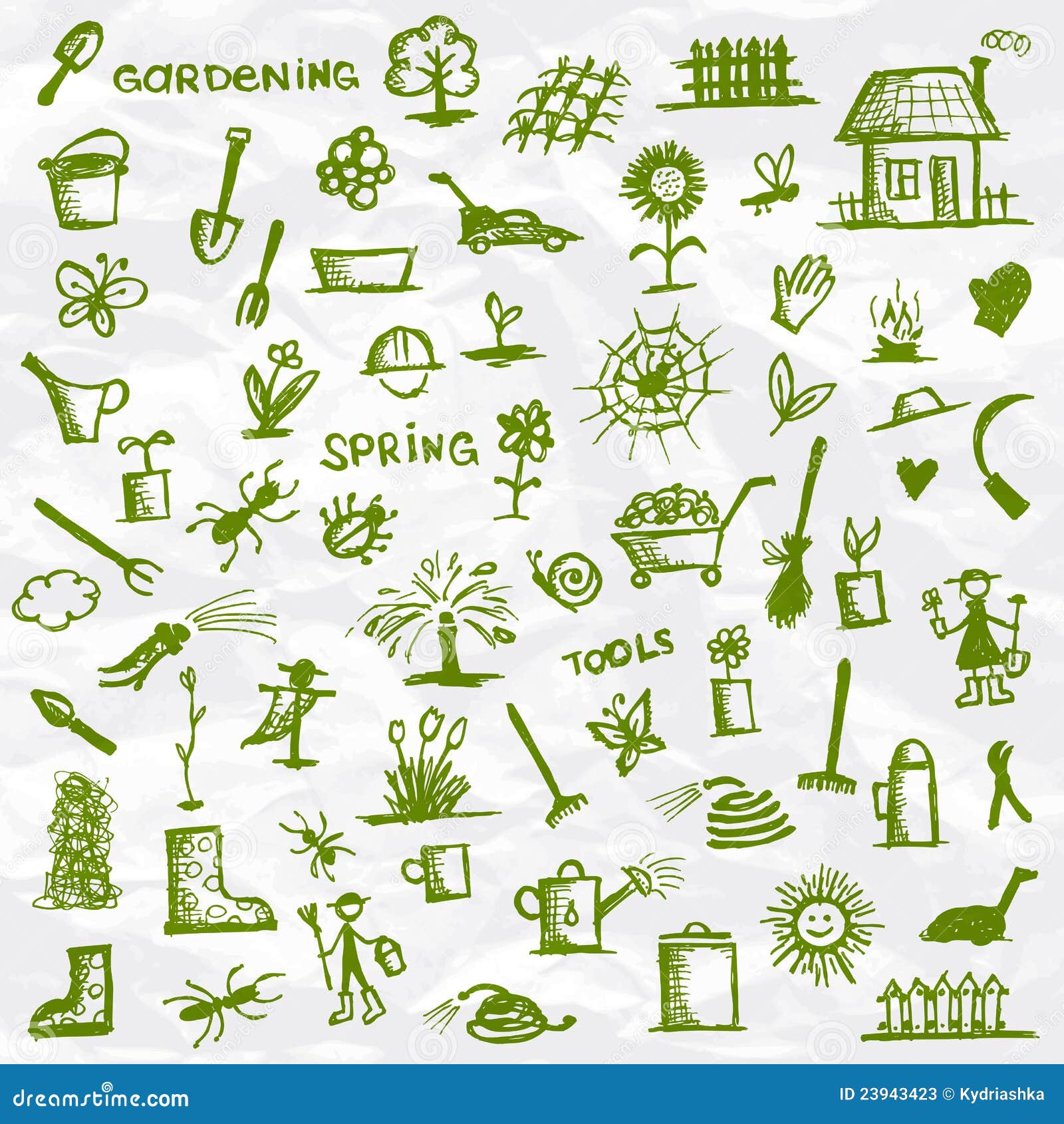 Spring. Garden Tools Sketch Stock Vector - Illustration of agriculture ...