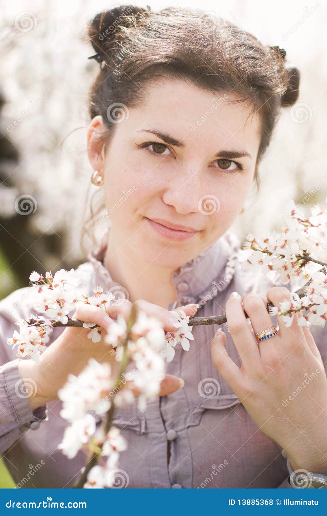 Spring girl stock photo. Image of branch, face, blossoming - 13885368