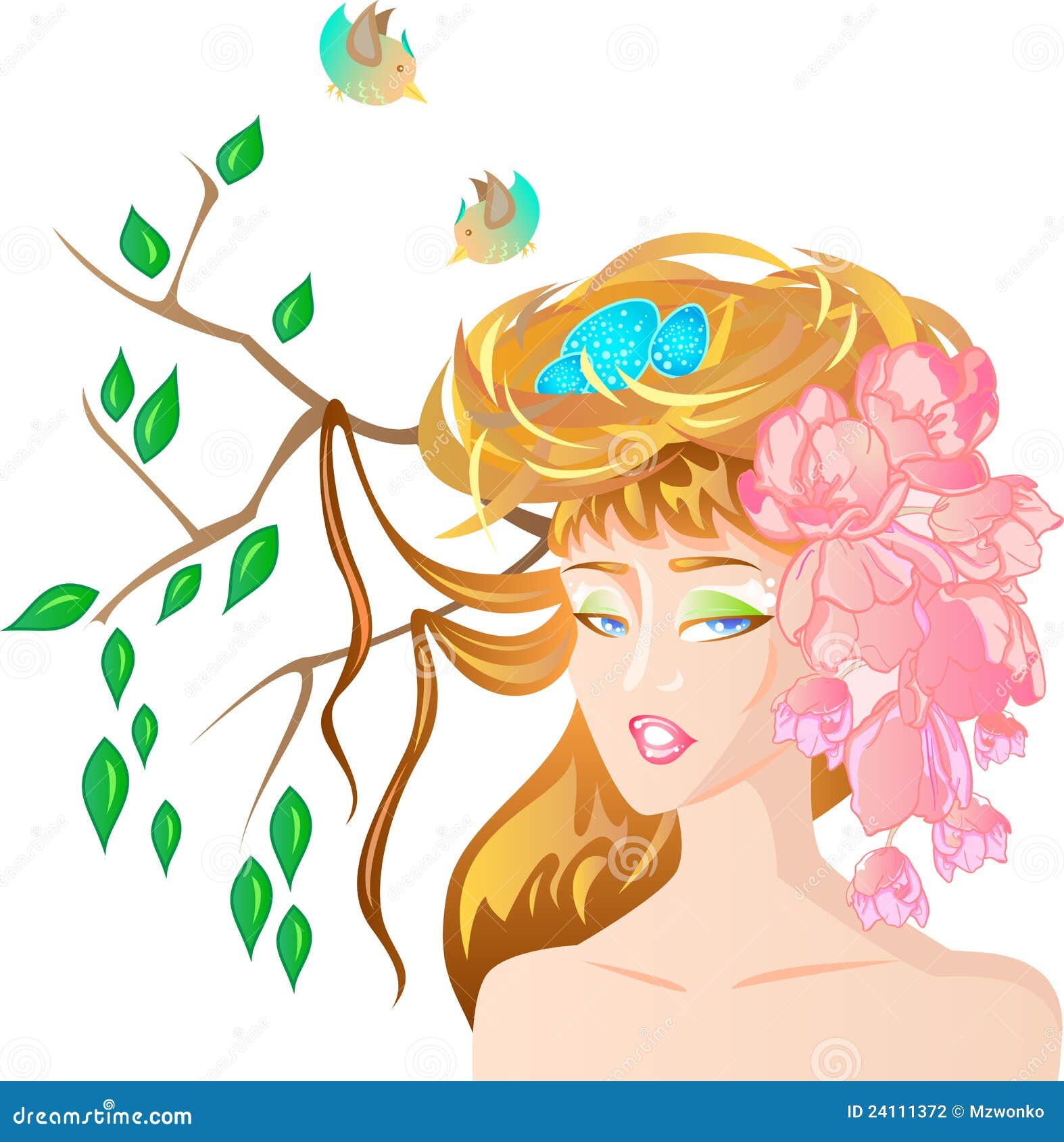 Spring girl stock vector. Illustration of girl, nest - 24111372
