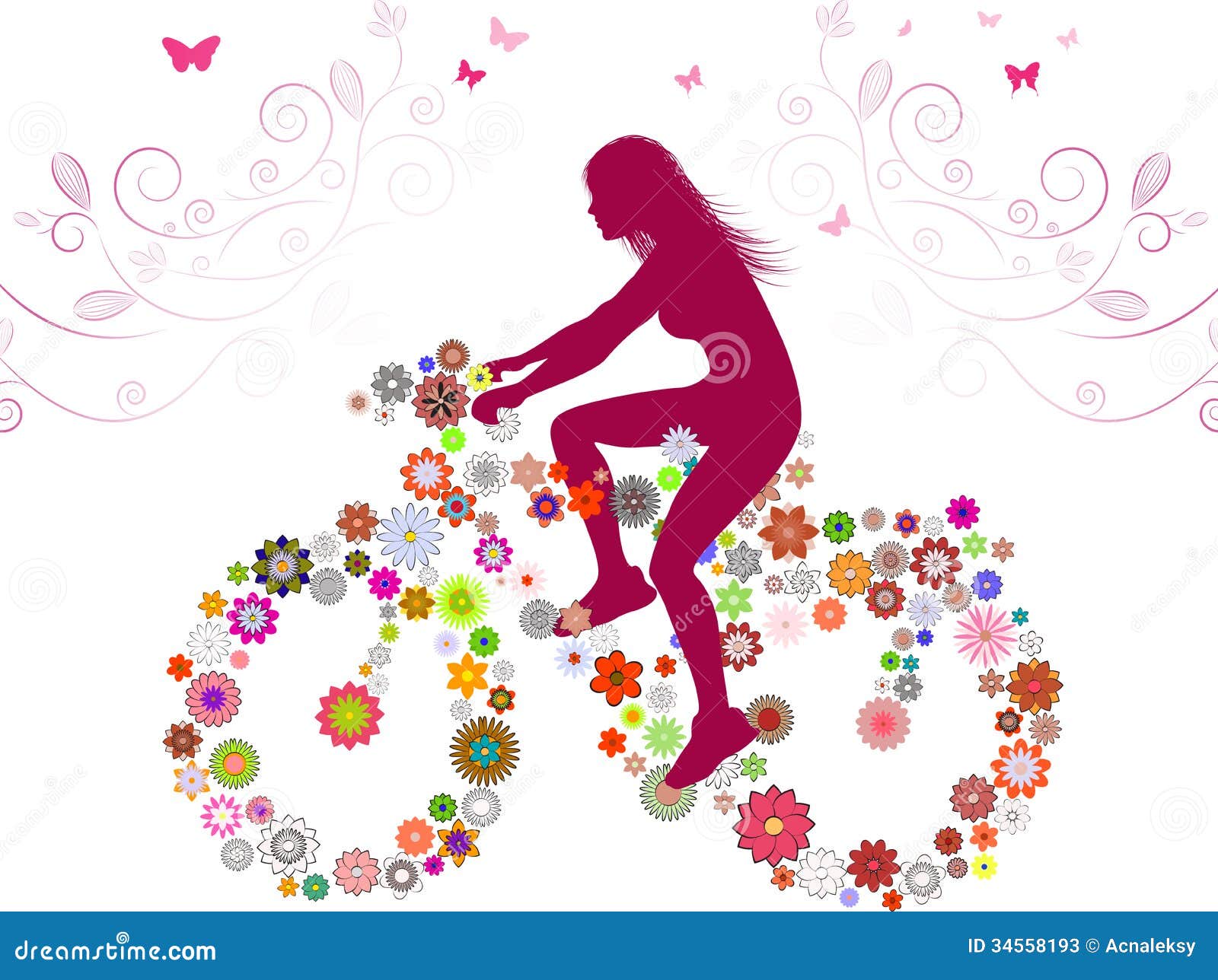 Spring Girl on bike stock vector. Illustration of cyclist - 34558193