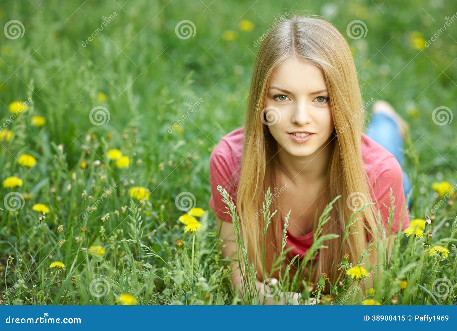 Spring Girl with Bunch of Dandelions Stock Image - Image of blooming ...