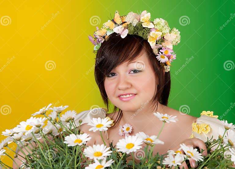 Spring Girl With Daisies Stock Image Image Of Brunette 14685797