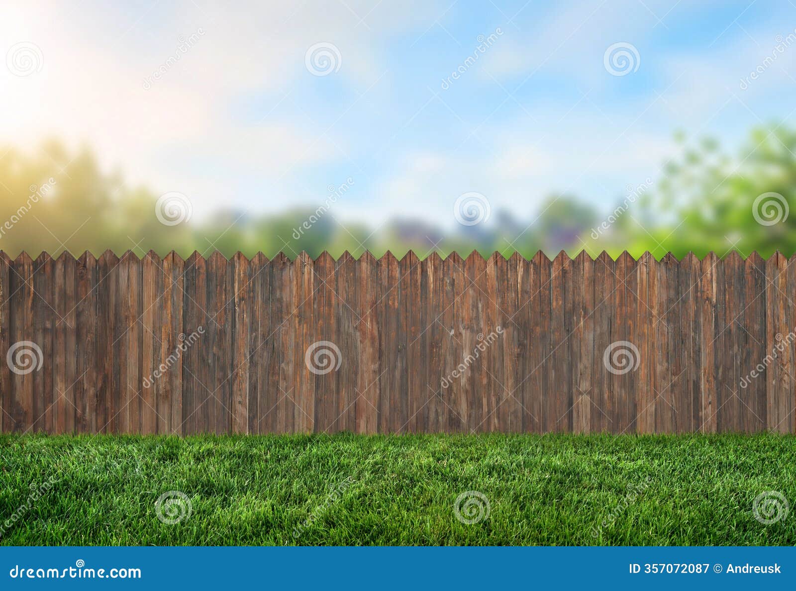 Spring Grass in Backyard and Wooden Garden Fence Stock Image - Image of ...