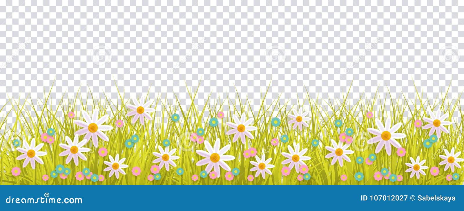 Spring Grass and Flowers Border, Easter Decoration Stock Vector ...