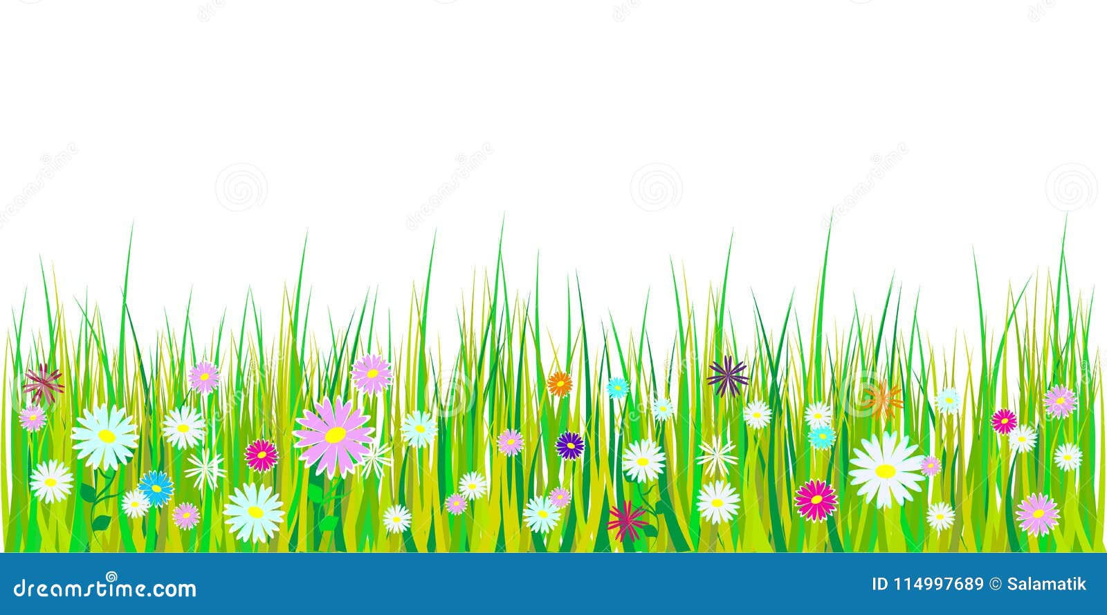 Spring Grass and Flowers Borders. Easter Decoration with Spring Grass ...
