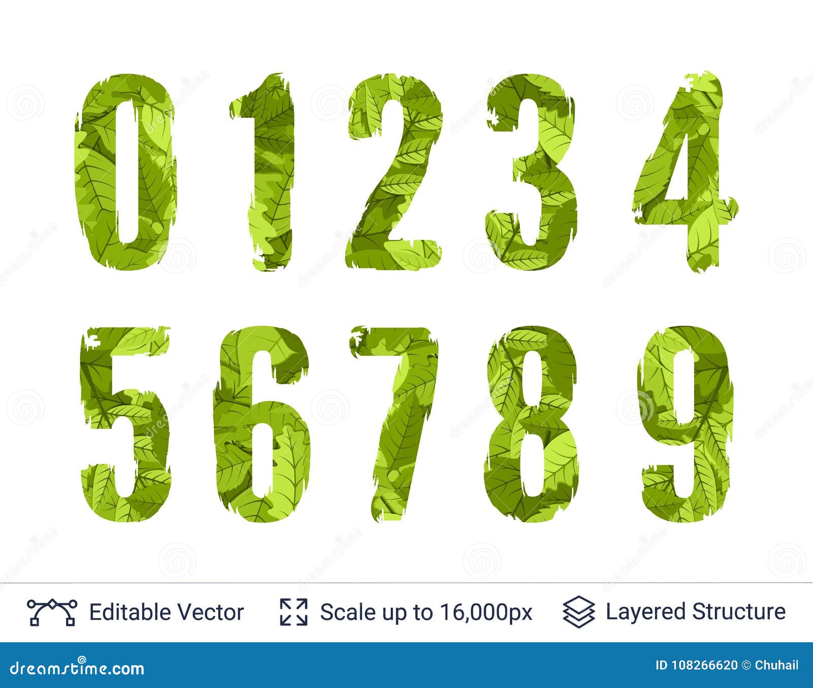 Spring Green Bright Numbers Set. Stock Vector - Illustration of font ...