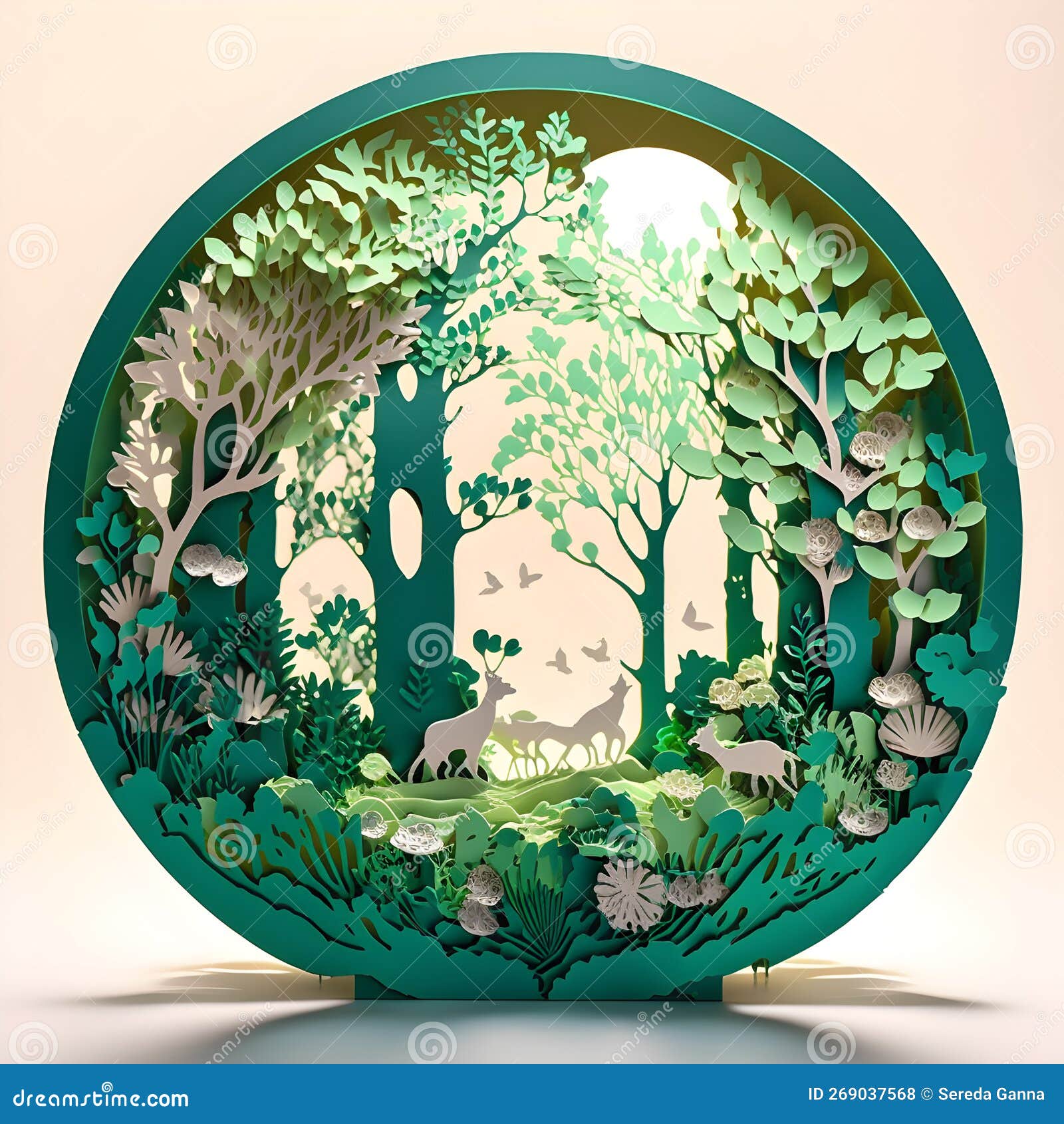 Spring Green Circle Forest Papercut Diorama Stock Illustration ...