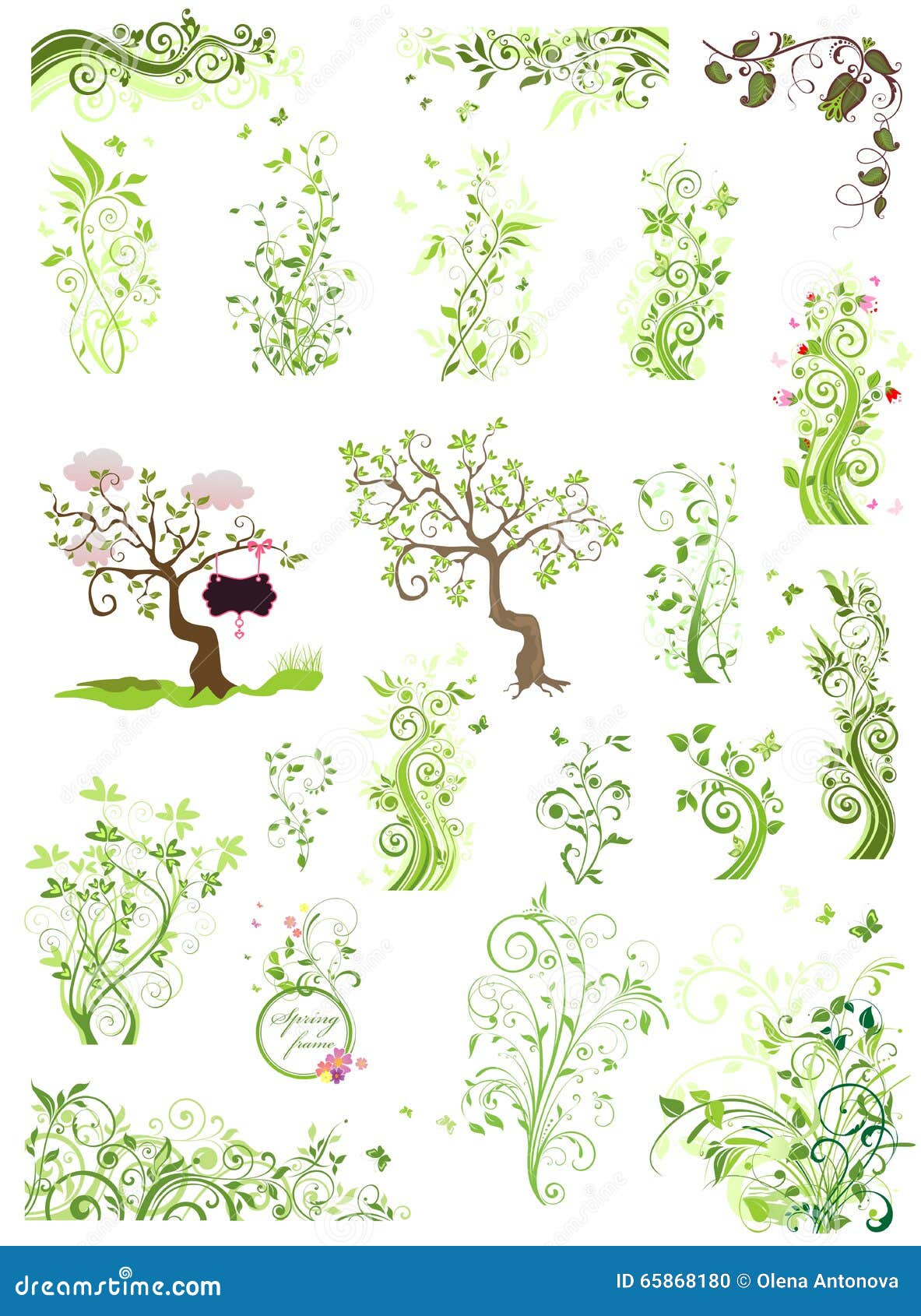 Spring Green Floral Design Elements Stock Vector - Illustration of ...