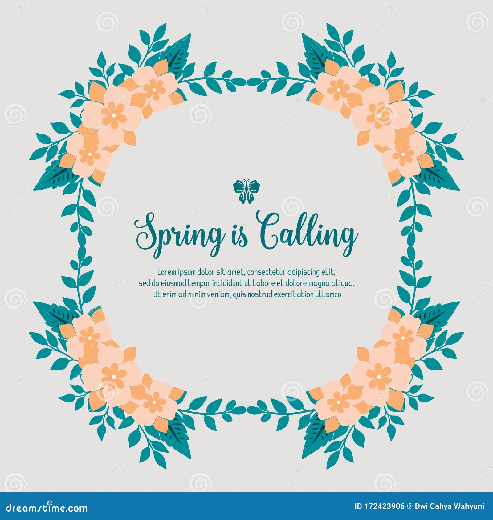 Spring Greeting Card Design, with Leaf and Floral Vintage Frame. Vector ...