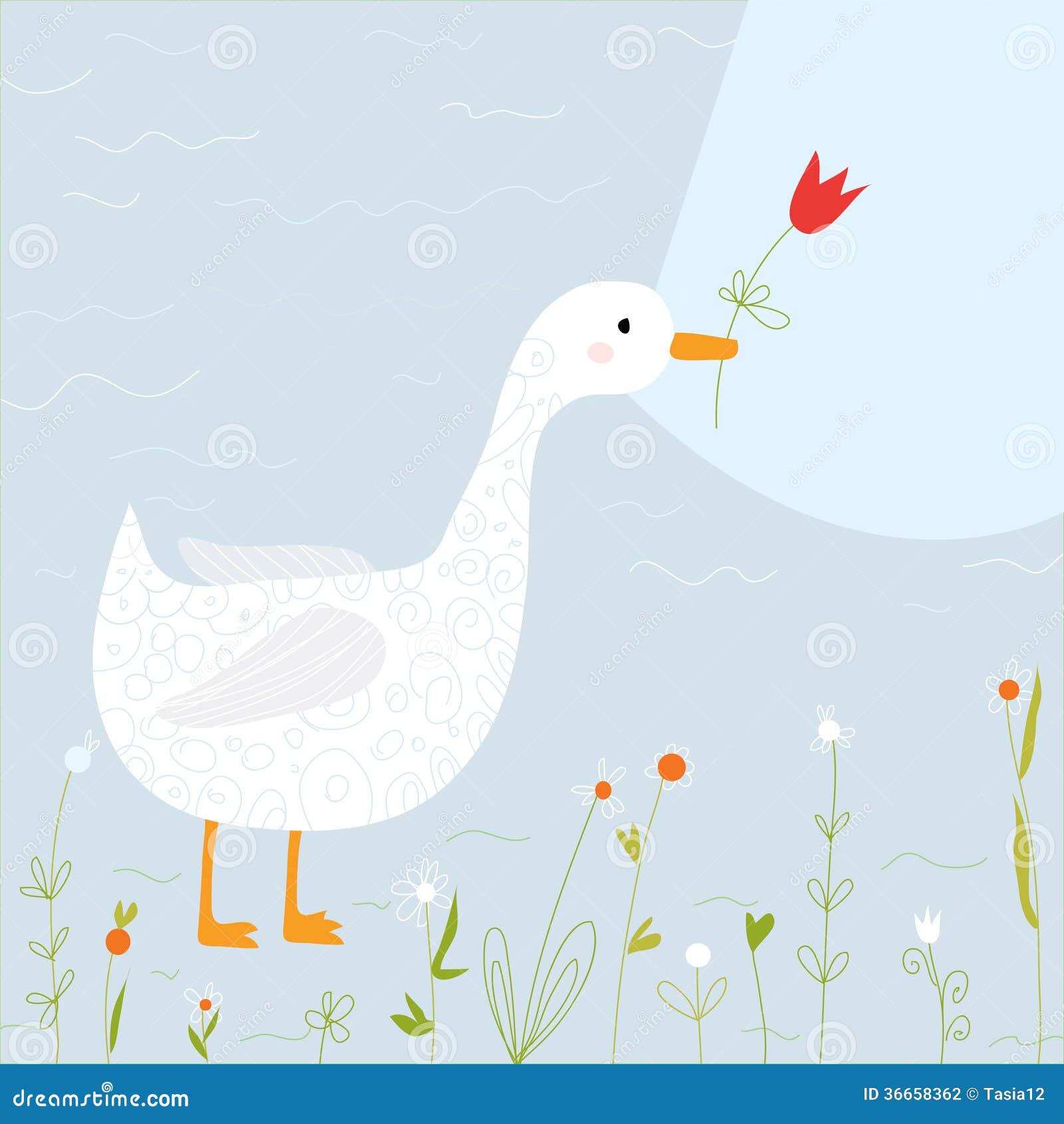Spring Greeting Card with Goose and Flowers Stock Vector - Illustration ...