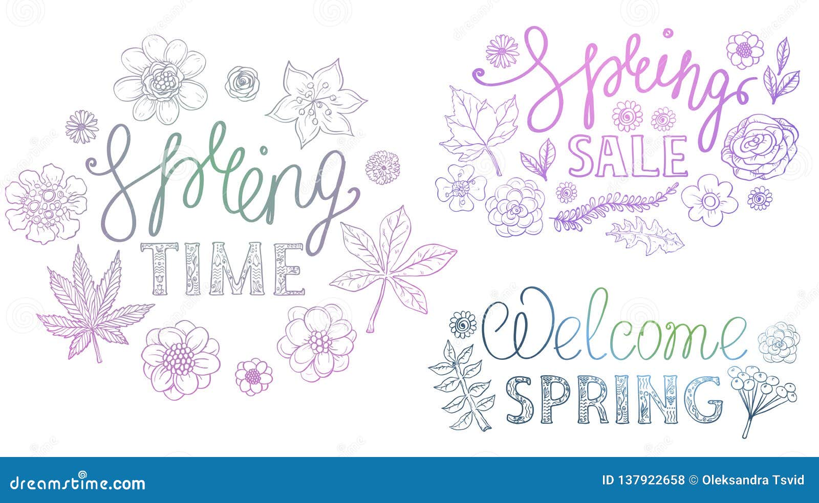 Spring Hand Drawn Retro Lettering Design with Floral Decorative ...