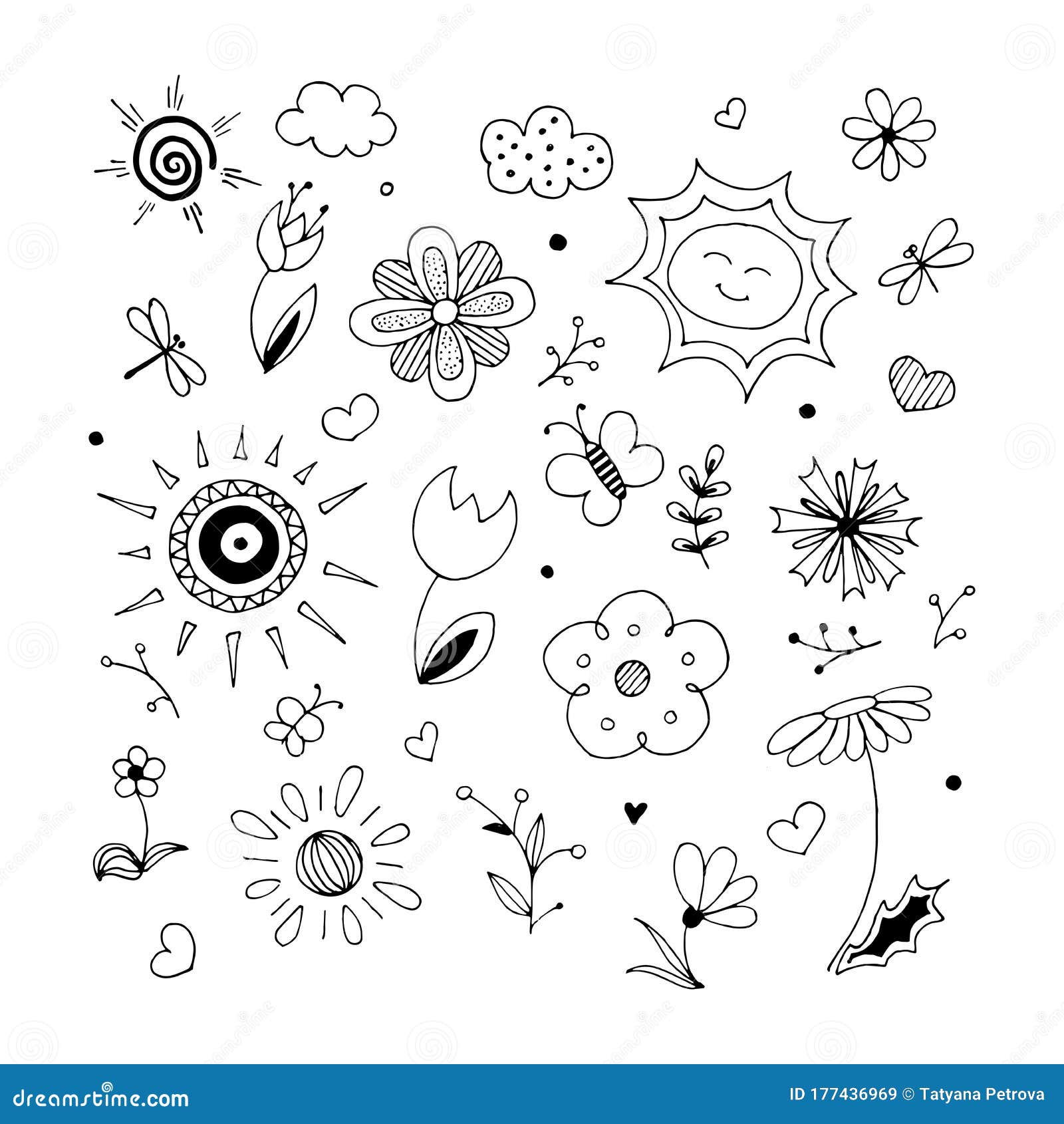 Spring Hand Drawn Vector Set. Sketchy Line Art Stock Vector ...