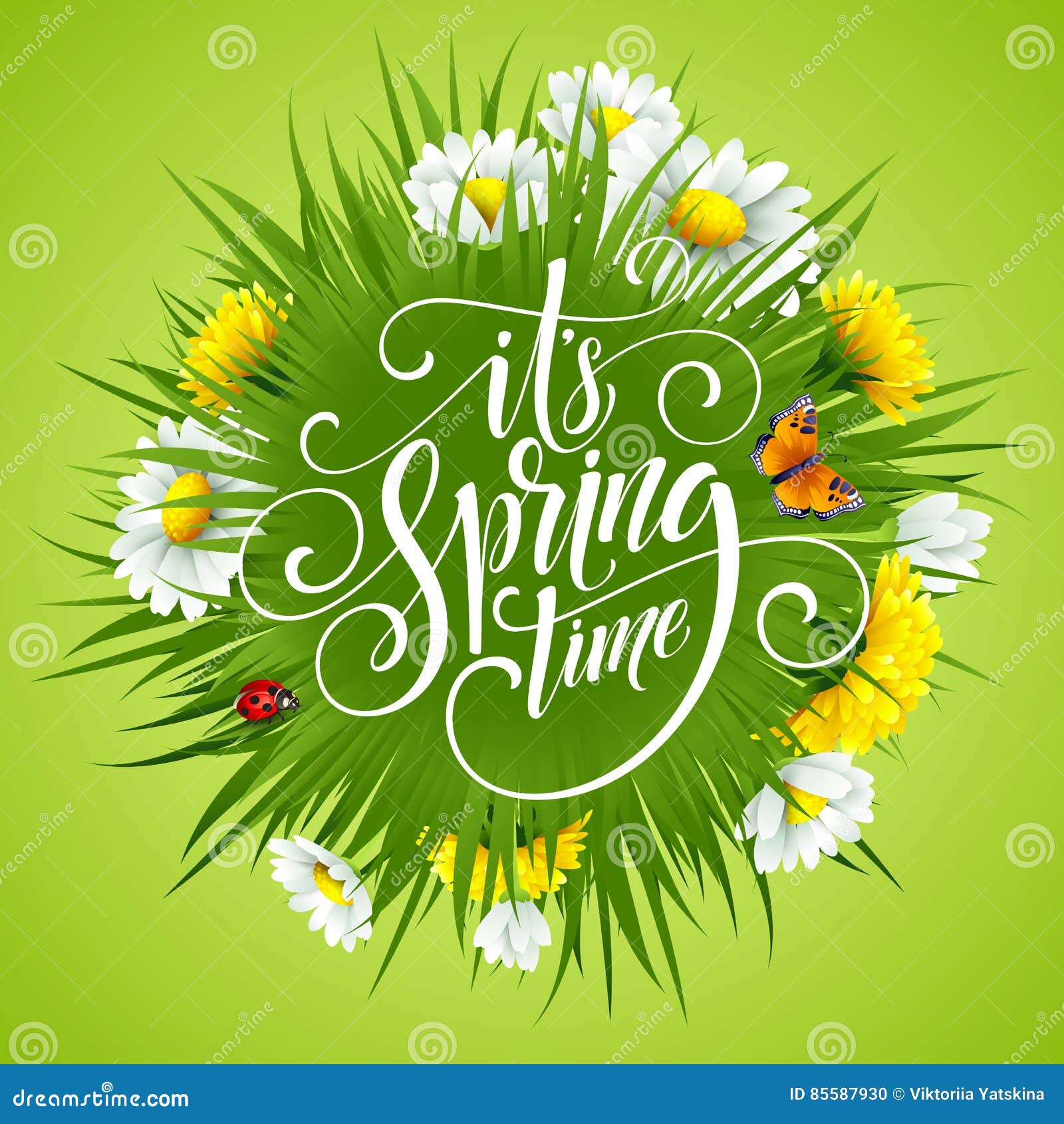 Spring Hand Lettering on Background with Flowers. Vector Illustration ...