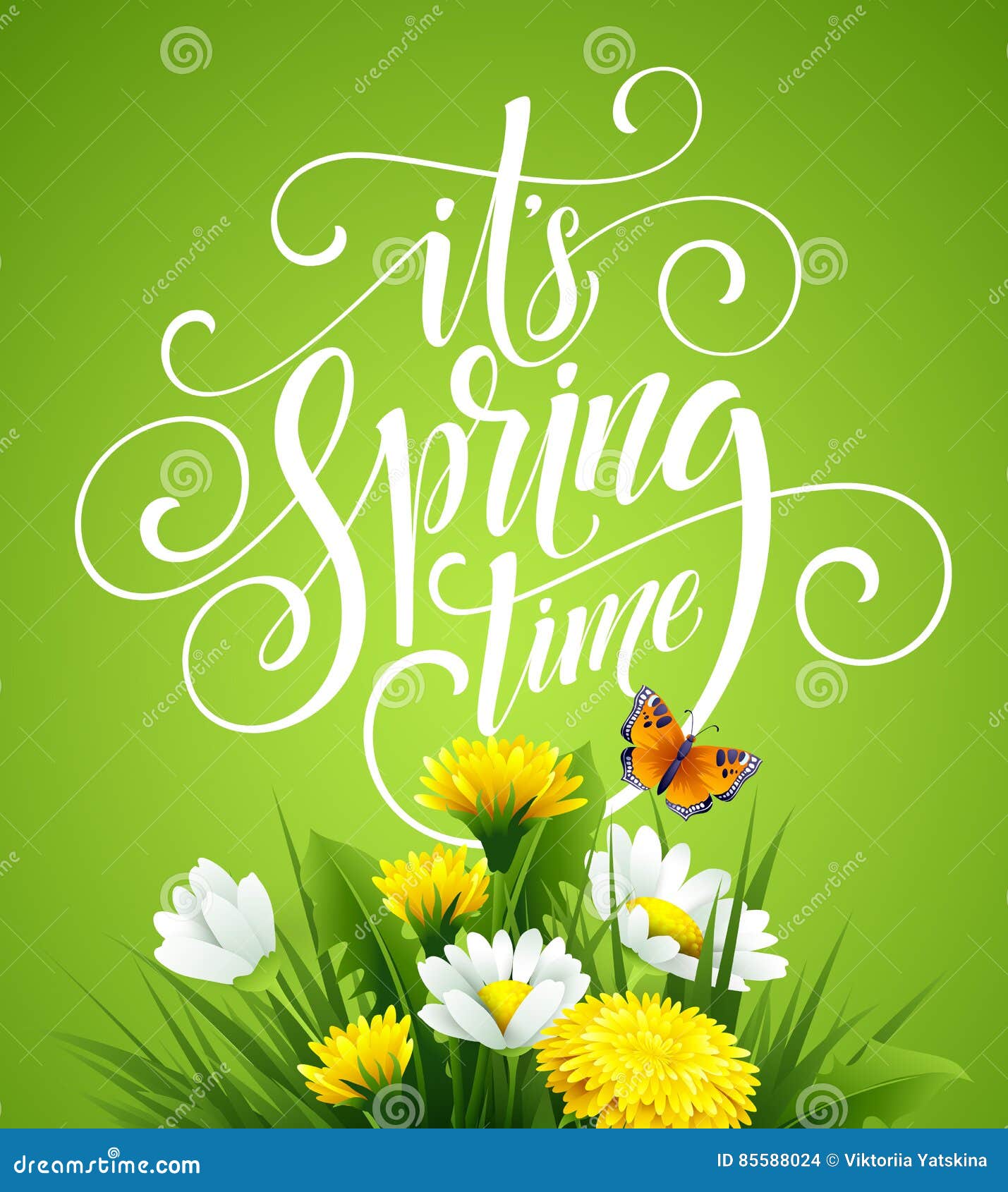 Spring Hand Lettering on Background with Flowers. Vector Illustration ...