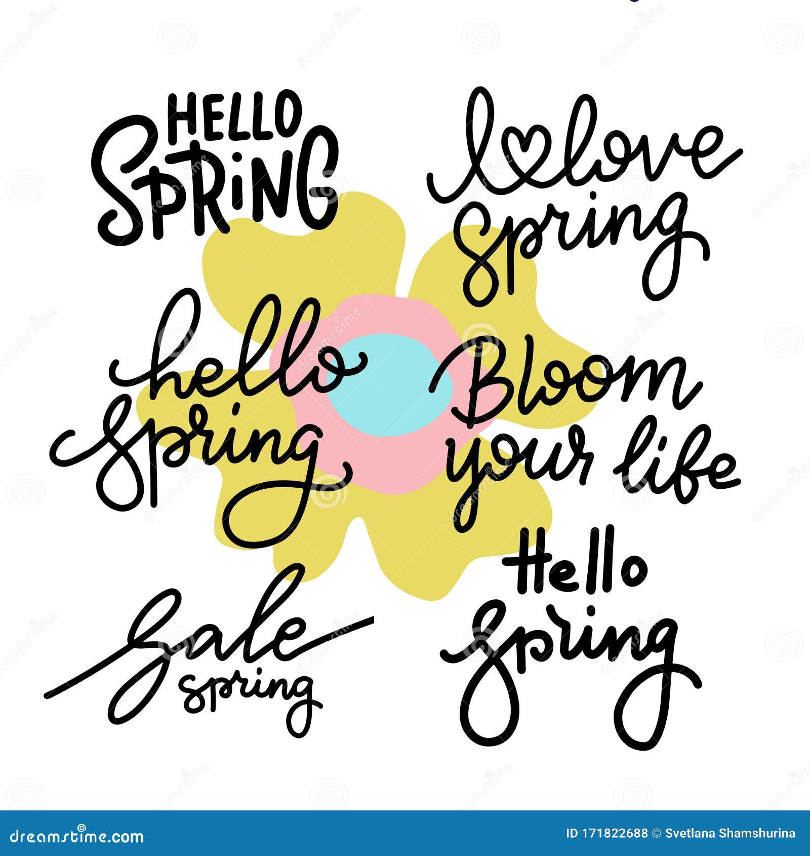Spring Hand Lettering Set. Trendy Line Typographic and Calligraphic ...