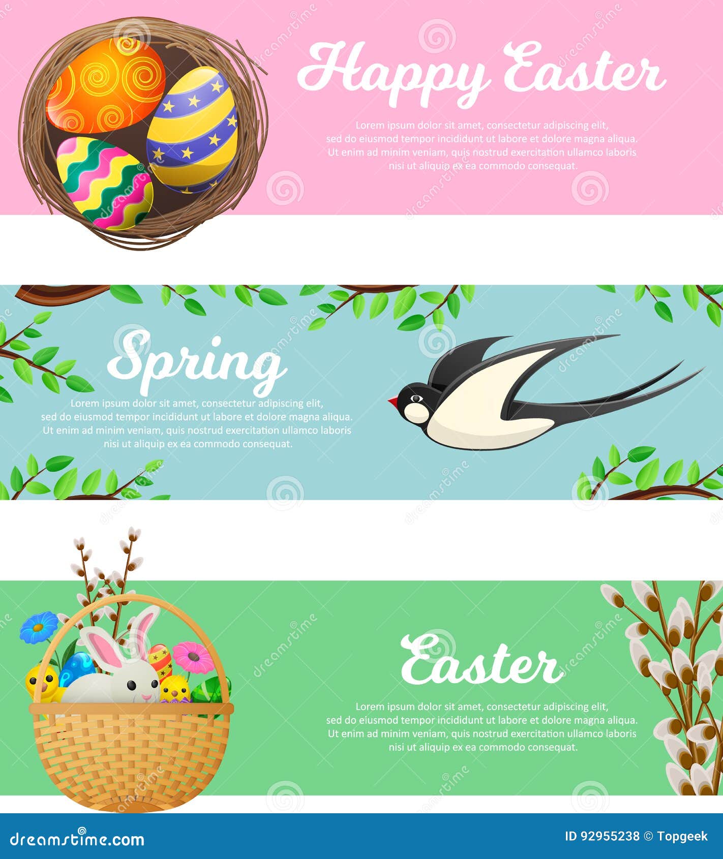 Spring and Happy Easter Vector Web Banners Set Stock Vector ...