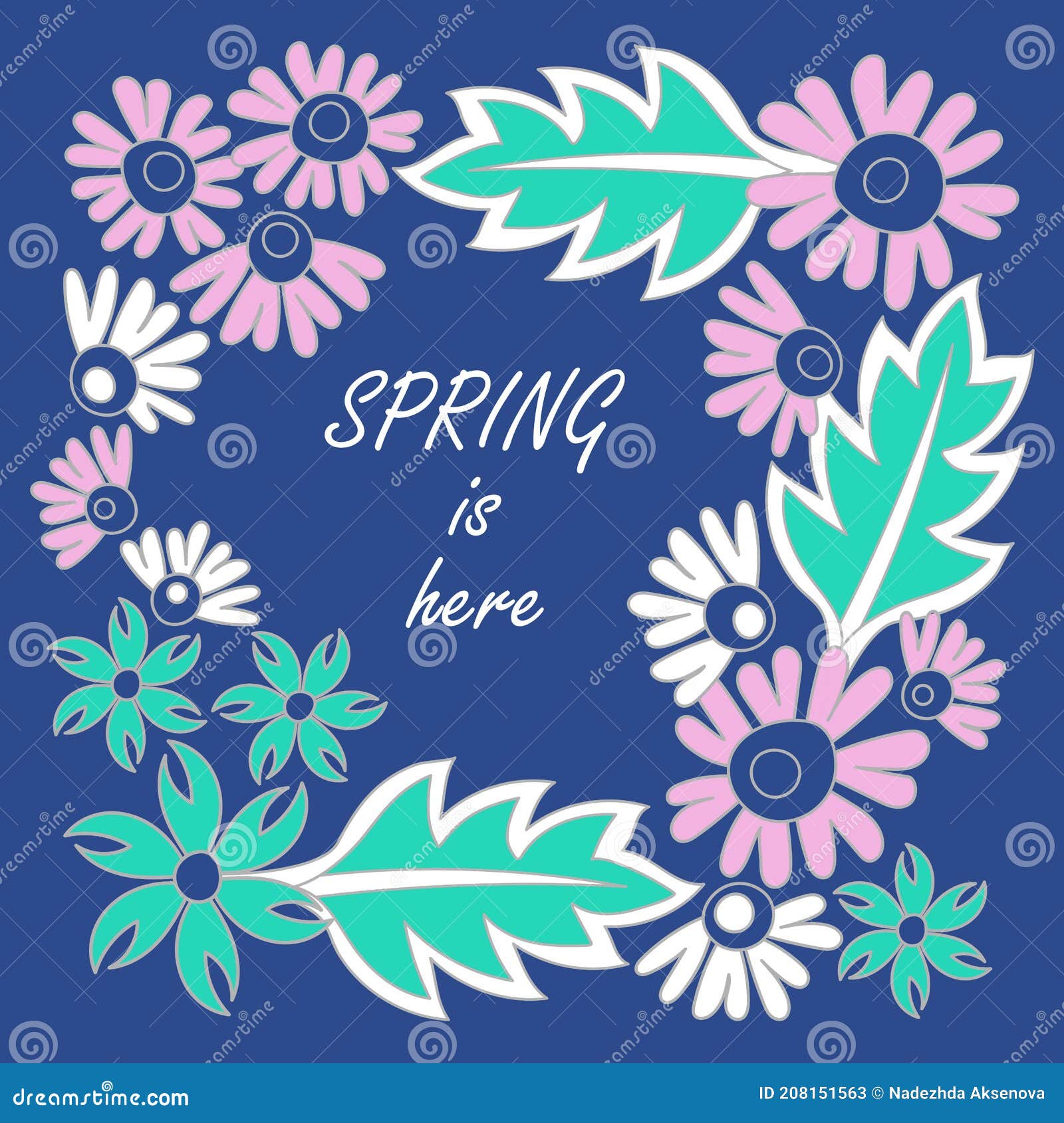 Spring is Here . Doodle Hand Drawing Background. Flowers, Leaves Stock ...