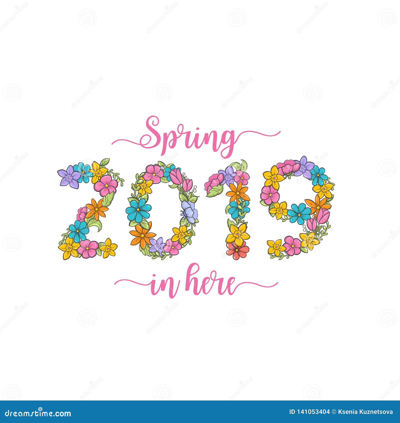 Spring 2019 is Here Flower Card. Holiday Greeting Poster Stock Vector ...