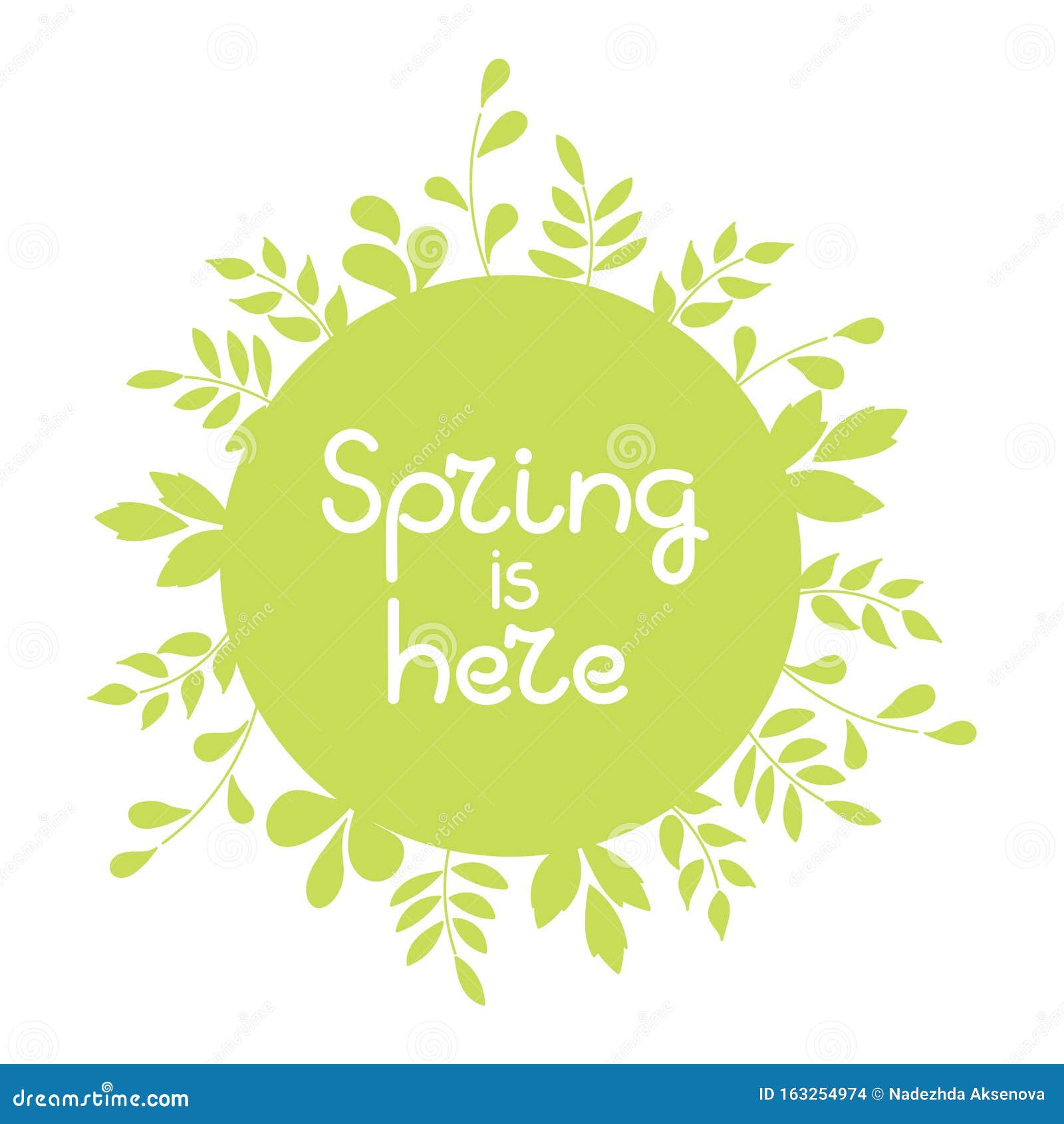 Spring is Here, a Frame of Green Spring Leaves. Card Design Template ...