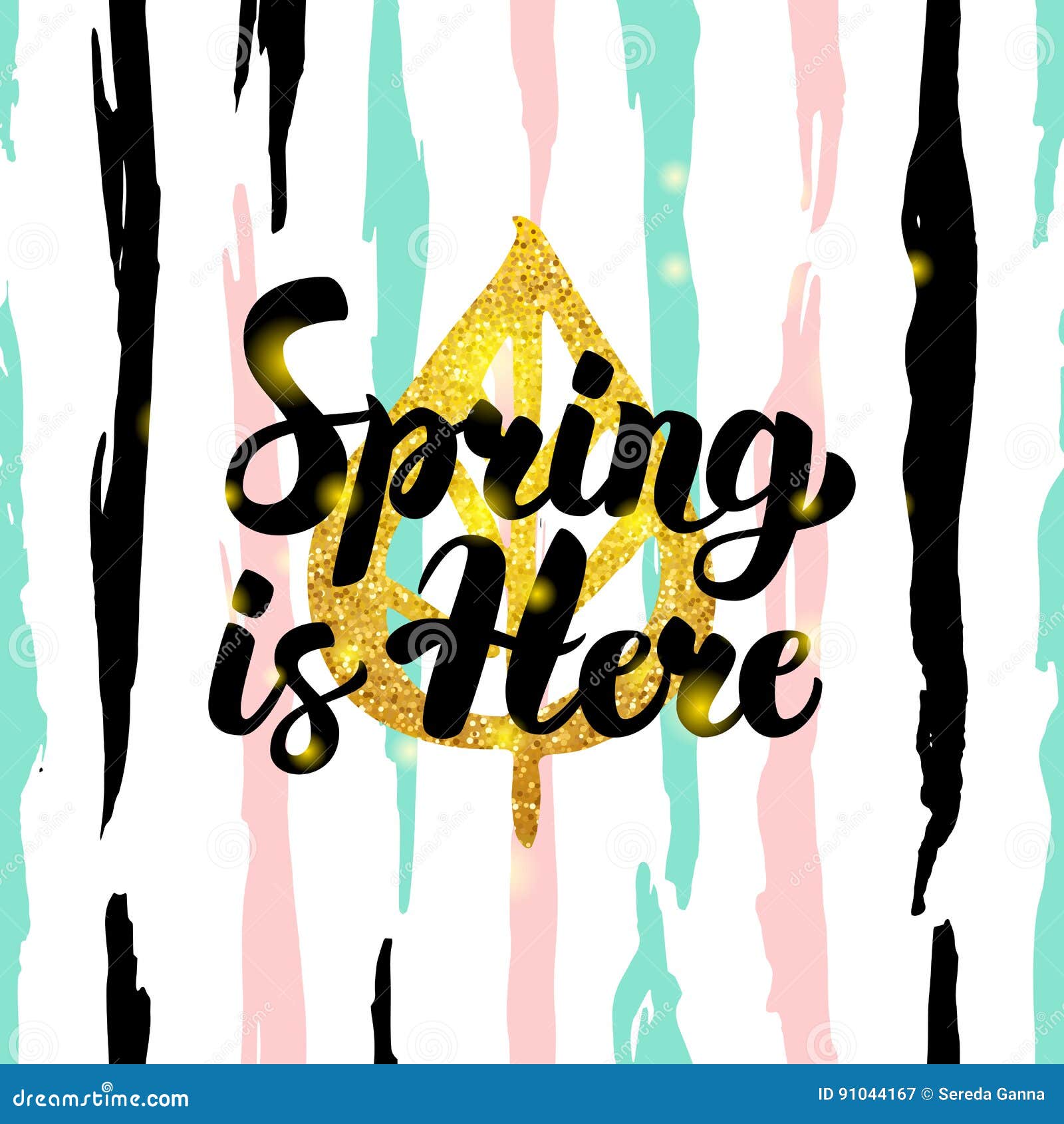 Spring is Here Handdrawn Card Stock Vector - Illustration of color ...