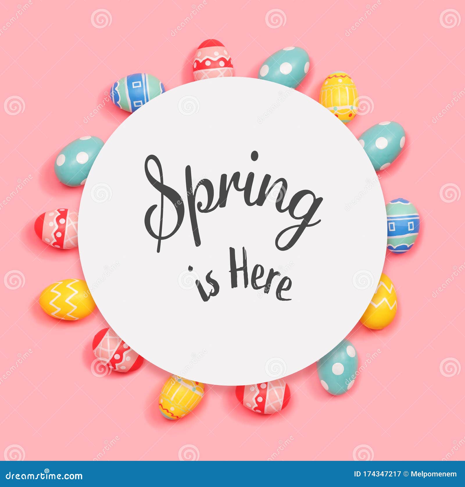 Spring is Here Message with Easter Eggs Stock Image - Image of ...