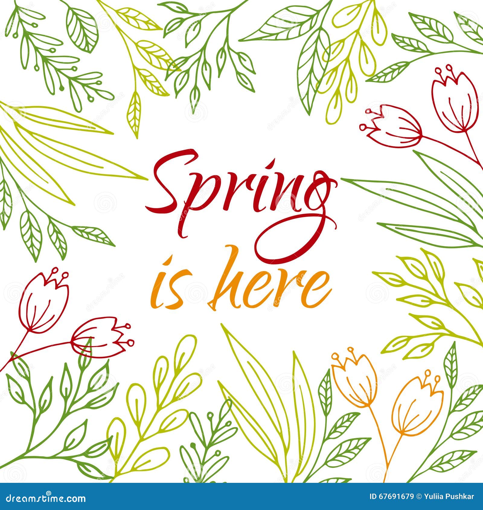Spring is here vector card stock vector. Illustration of branch - 67691679