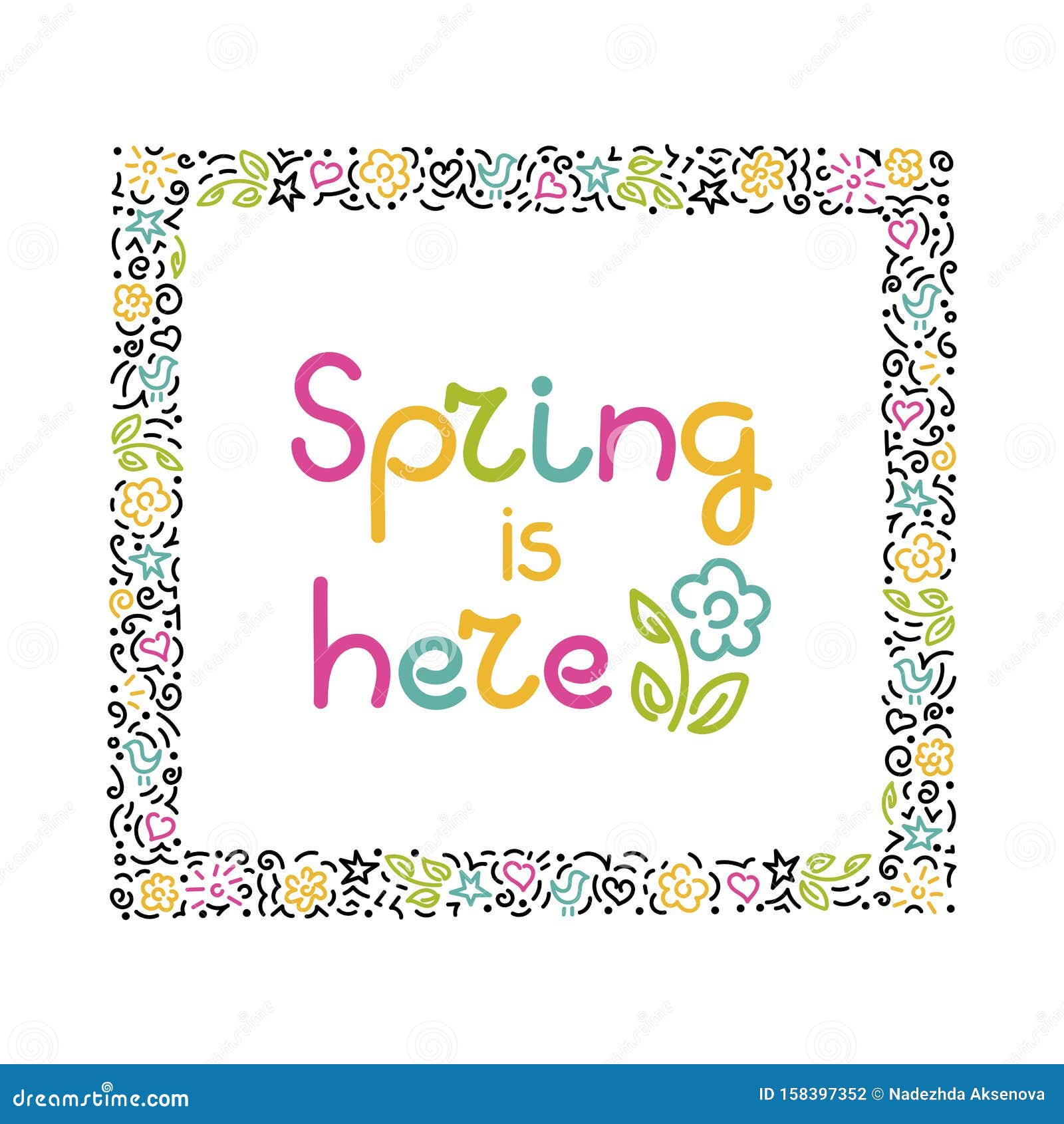 Spring is Here, Write a Message. Beautiful Doodle Framing. Design for ...