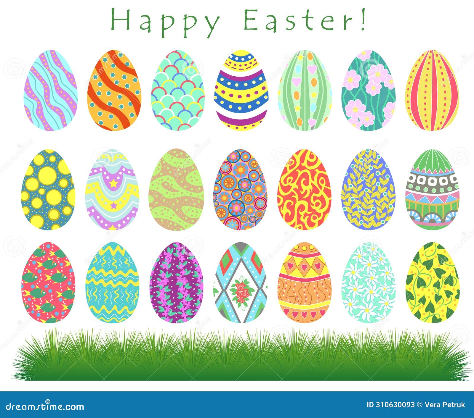 Spring Holiday Collection with Happy Easter Eggs with Different ...
