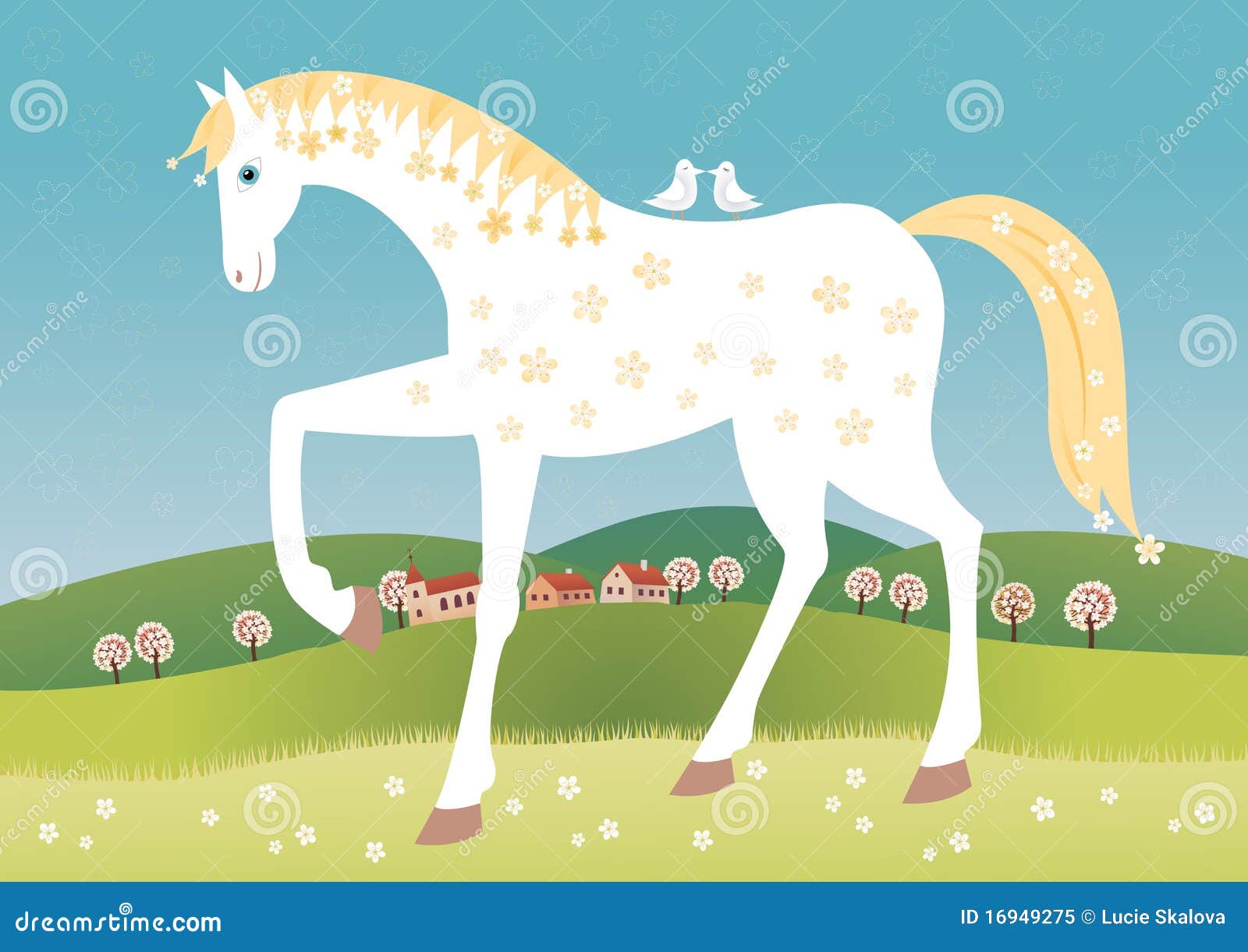 Spring horse stock vector. Illustration of fruit, blossom - 16949275