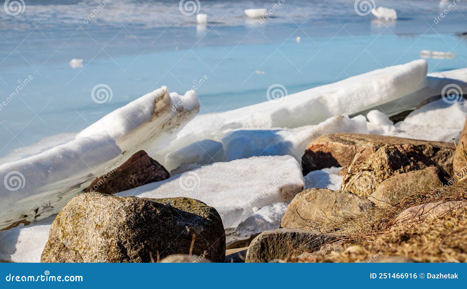 Spring Ice Drift. Ice Floes are Creeping Onto Shore Stock Photo - Image ...